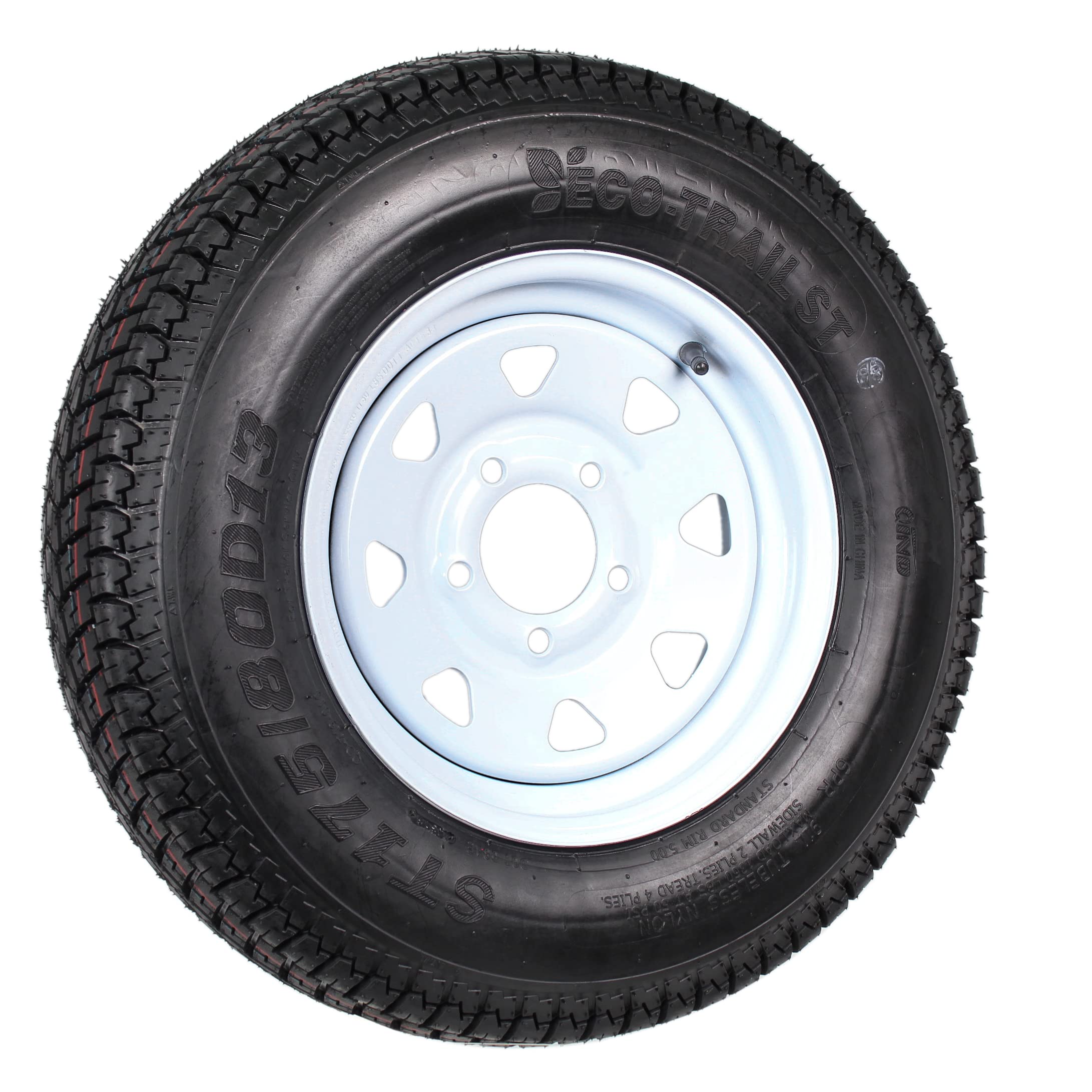 eCustomrim Trailer Tire On Rim ST175/80D13 175/80 D 13 Load Range C 5 Lug White Spoke Wheel - 2 Year Warranty w/Free Roadside