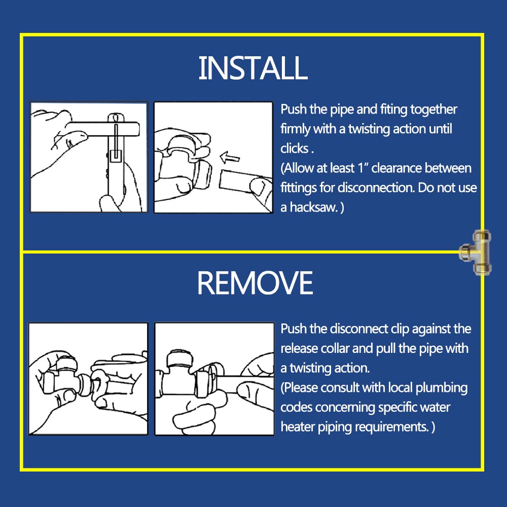 HQMPC Push Elbow Coupling with Union 3/4"X3/4" 2Pcs Push-to-Connect Plumbing Fittings Brass Pipe Connector Fittings for Copper PEX CPVC