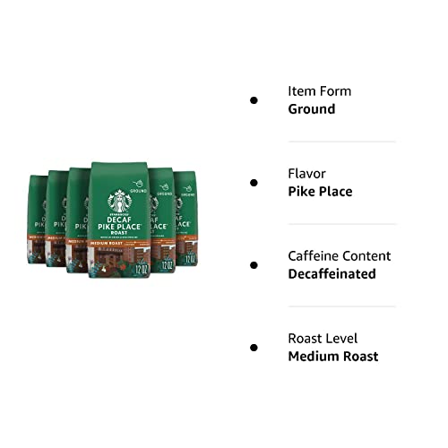 Starbucks Ground Coffee—Medium Roast Coffee—Decaf Pike Place Roast—100% Arabica—6 bags (12 oz each)