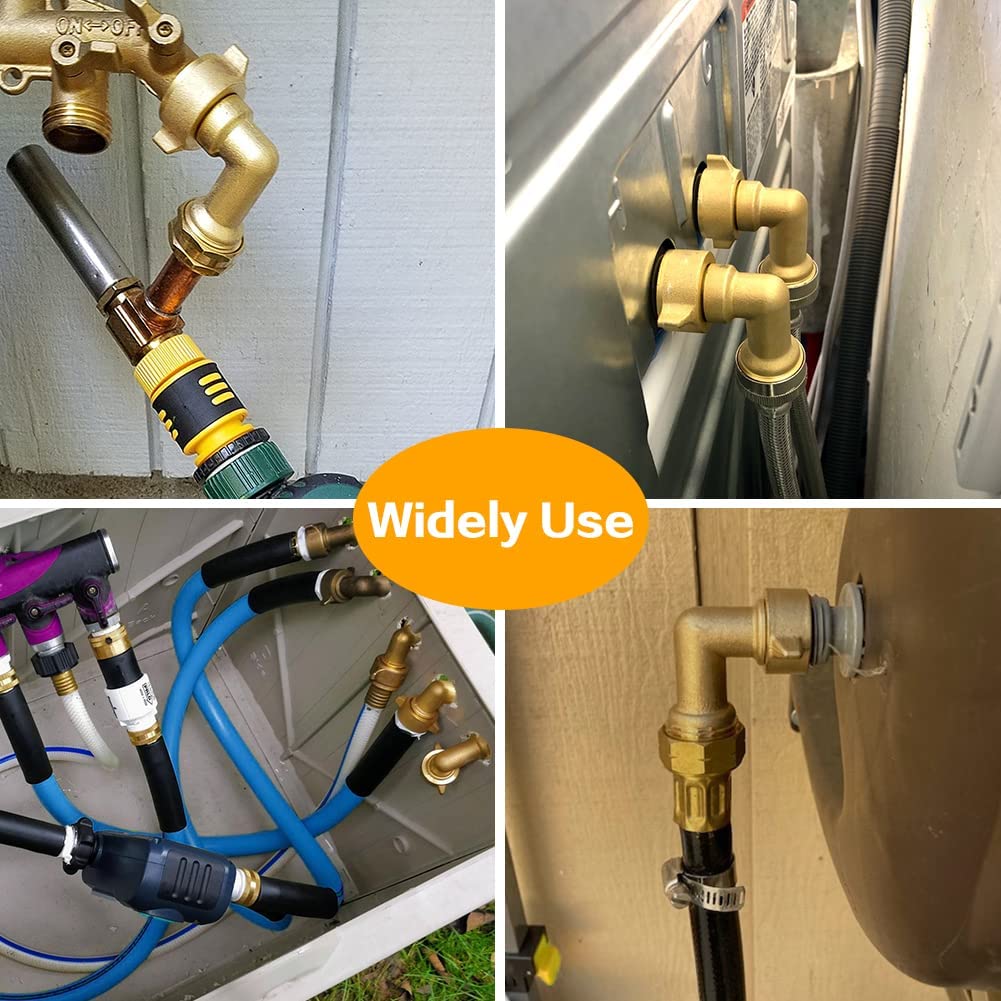 ANPTGHT 90 Degree Hose Elbow RV Water Hose Connectors and Fittings Solid Brass Garden Hose Accessories Heavy Duty Hose Pipe Adpater with washer