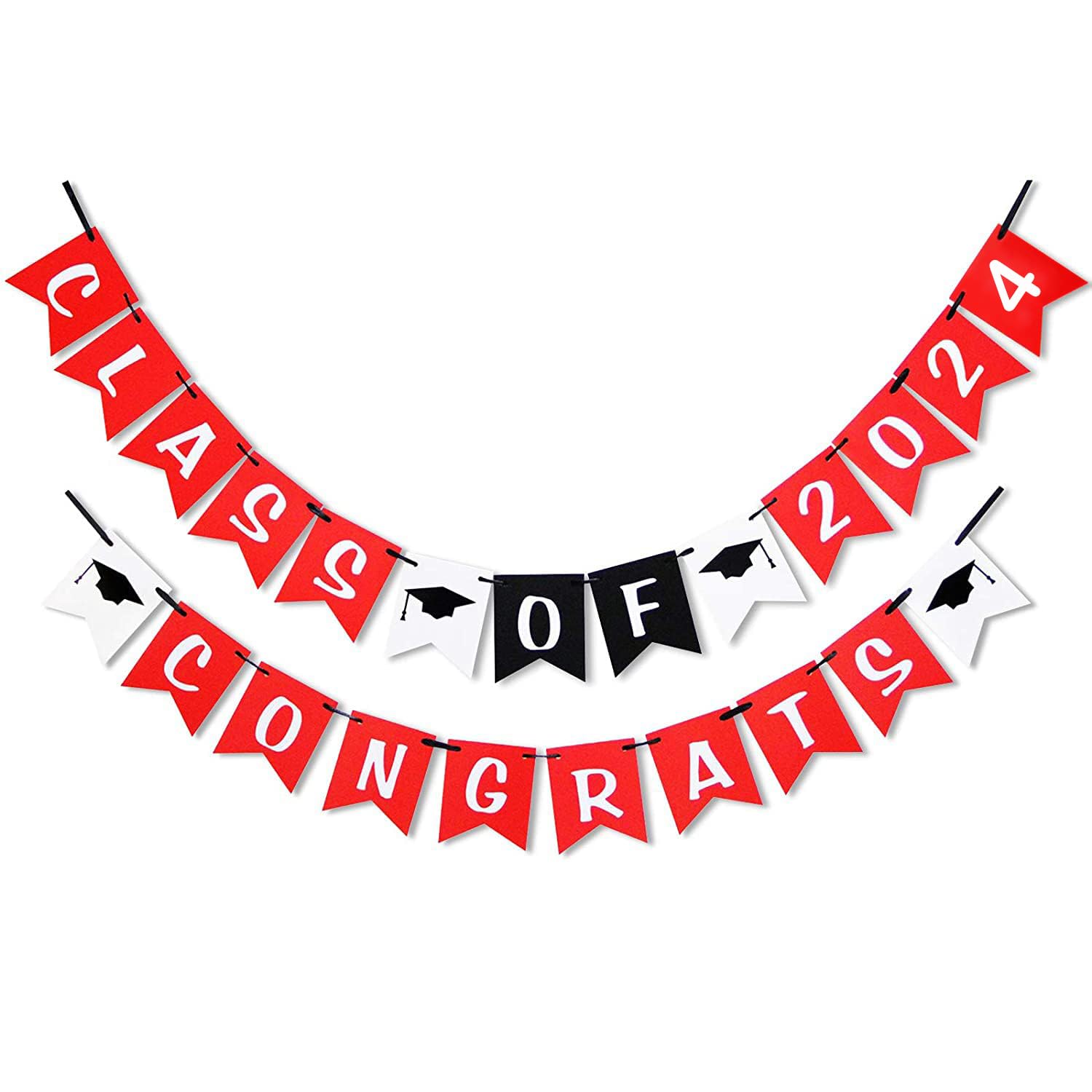 Class of 2022 Congrats Banner - Perfect Graduation Decorations Party Supplies for Grad Party Bunting White Black Red
