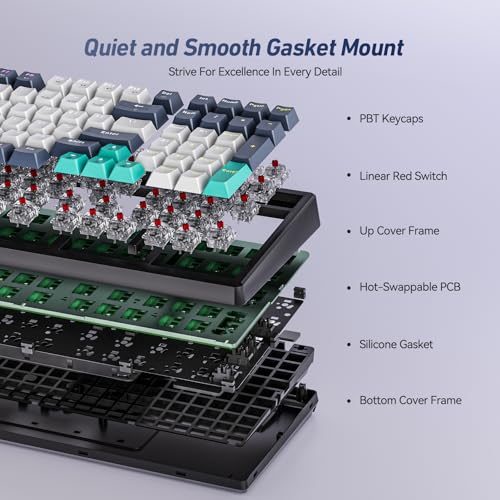 EarlyLit Hot-Swappable Mechanical Keyboard, Wired Gaming Keyboard with Numeric Pad,Quiet Gasket and Red Switches,Programmable RGB Backlit, Compact 98Keys Computer Keyboard for PC Mac Xbox Gamer