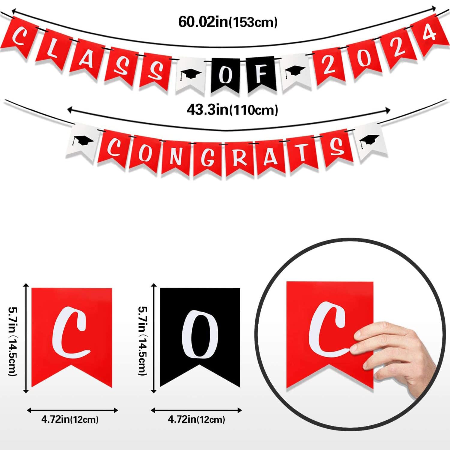 Class of 2022 Congrats Banner - Perfect Graduation Decorations Party Supplies for Grad Party Bunting White Black Red