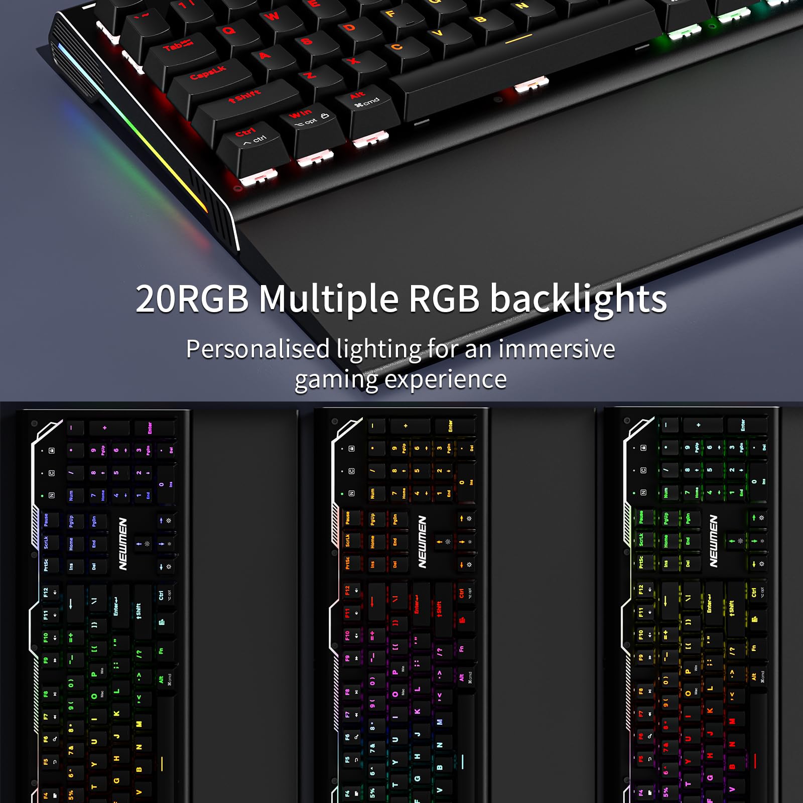 Newmen GM101 Mechanical Gaming Keyboard,RGB Backlit Wired Keyboard with Wrist Rest,Anti-Ghosting Aluminum Mechanical Keyboard for PC Mac(Linear Red Switches)