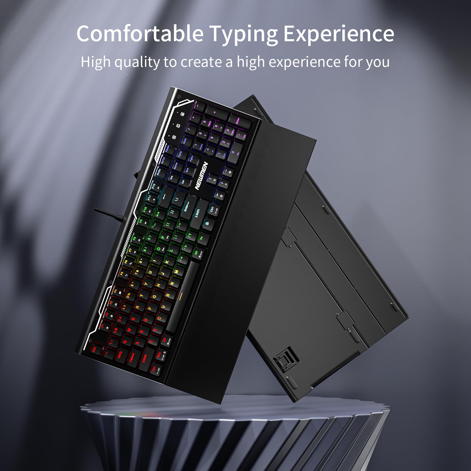 Newmen GM101 Mechanical Gaming Keyboard,RGB Backlit Wired Keyboard with Wrist Rest,Anti-Ghosting Aluminum Mechanical Keyboard for PC Mac(Linear Red Switches)