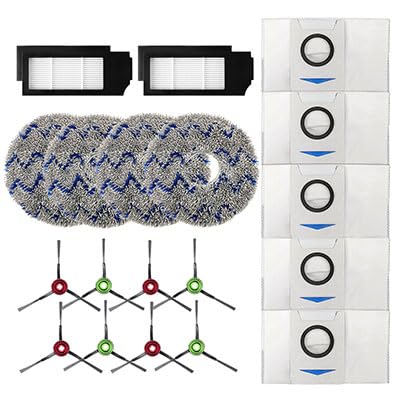 Vacuum Cleaner Floor Care Replacement Parts Kit Compatible With ECOVACS DEEBOT X1 Omni / X1TURBO / X1 Plus Robot Vacuum Cleaner, 5 Dust Bags, 4 Mop Cloth Pads, 2 Hepa Filters, 8 Side Brushes(19pcs)…