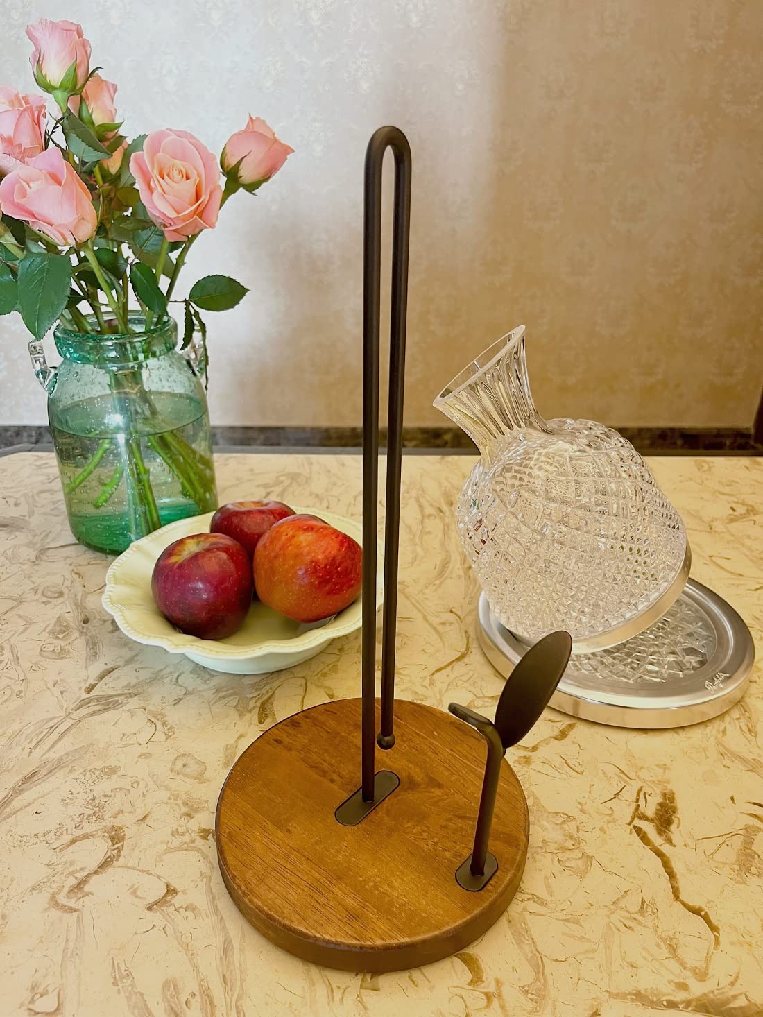 Wood Paper Towel Holder Countertop, Paper Towel Holder Stand, Easy One-Handed Tear Paper Roll Holder, Kitchen Dining Table Home Decor, for Both Standard and Jumbo-Sized Paper Towel Rolls