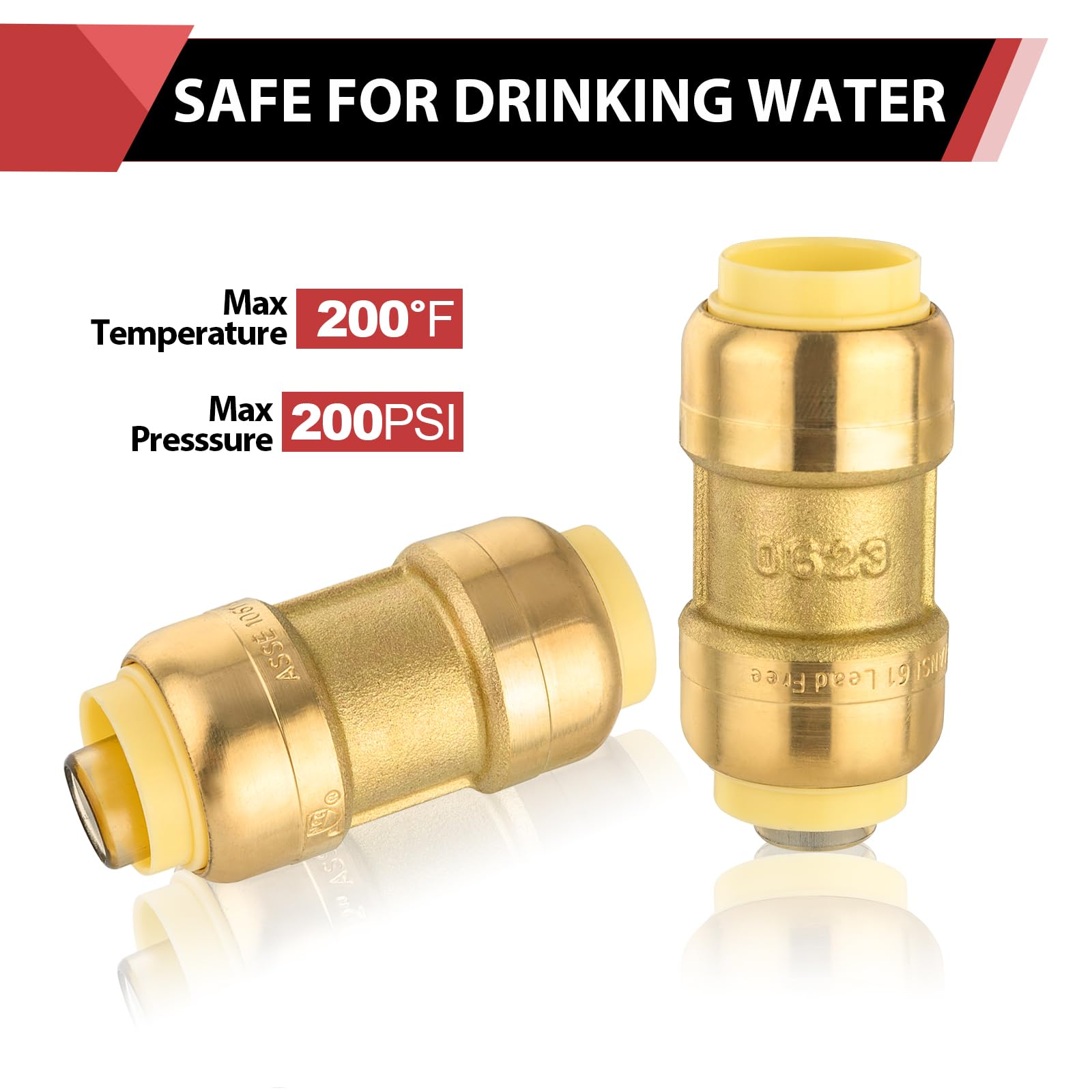 EFIELD 3/4 Inch Straight Coupling Push-Fit Fitting to Connect Pex, Copper, CPVC with a Disconnect Clip (Pack of 2)