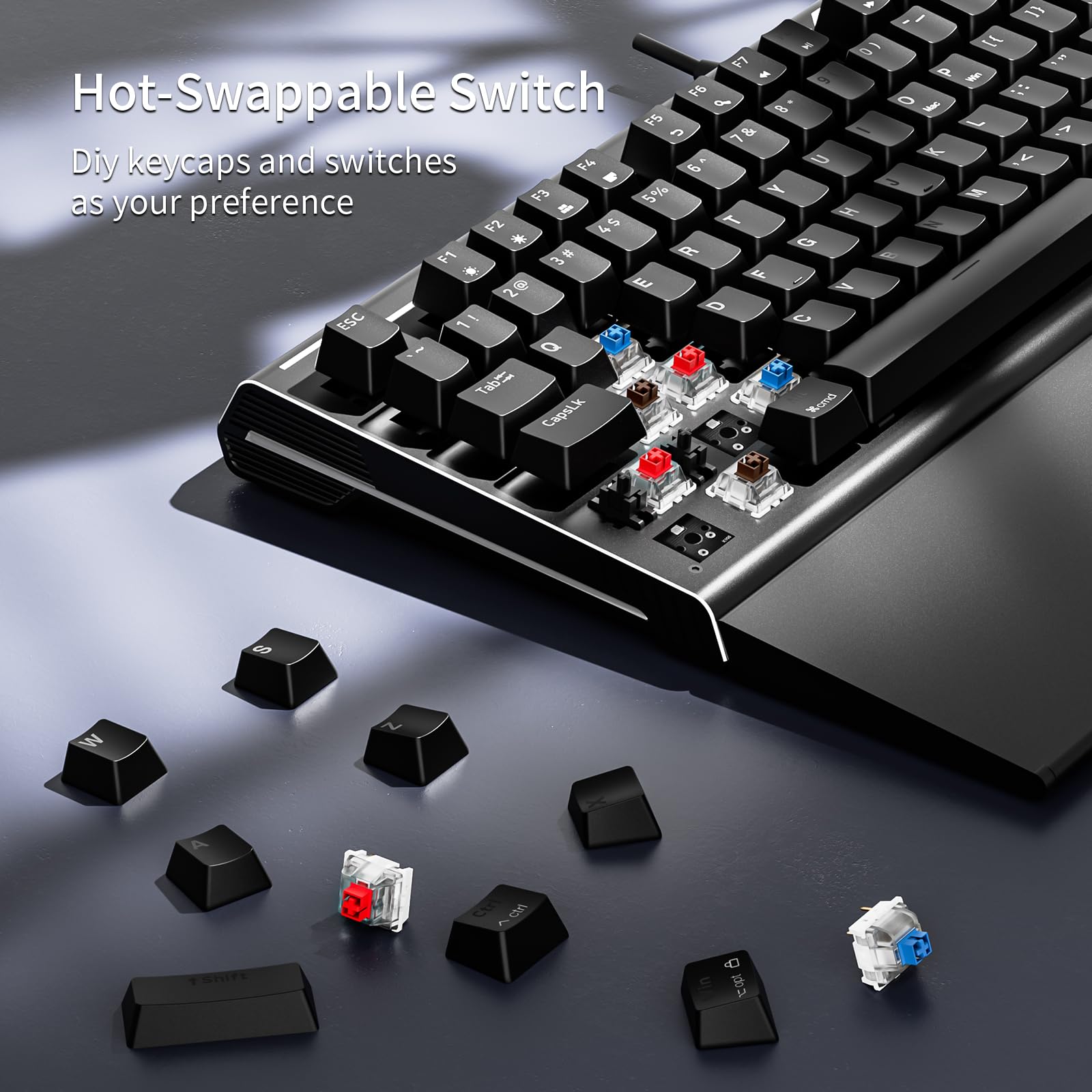 Newmen GM101 Mechanical Gaming Keyboard,RGB Backlit Wired Keyboard with Wrist Rest,Anti-Ghosting Aluminum Mechanical Keyboard for PC Mac(Linear Red Switches)