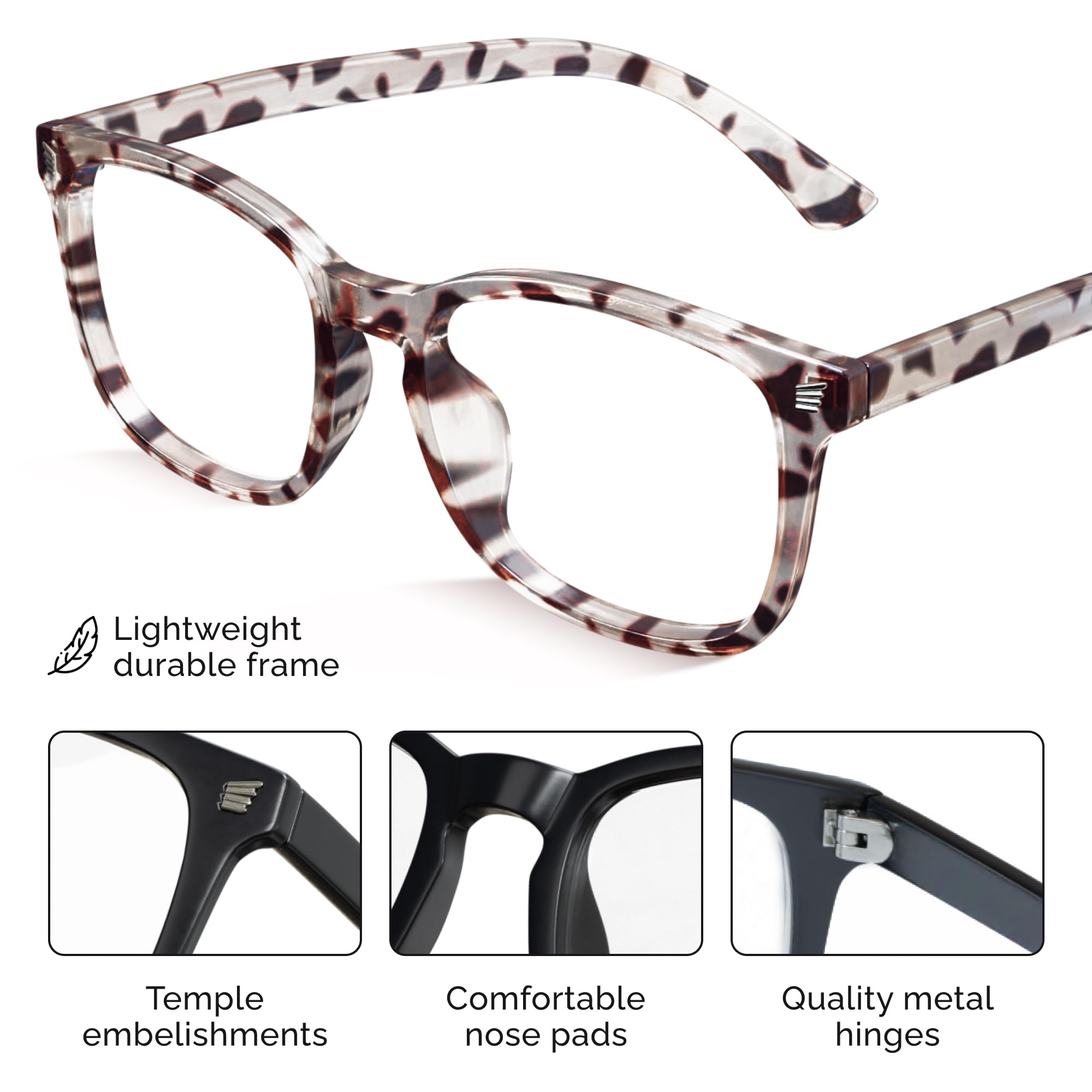 livho 2 Pack Blue Light Blocking Glasses, Computer Reading/Gaming/TV/Phones Glasses for Women Men,Anti Eyestrain & UV Glare (Matte Black+Leopord)