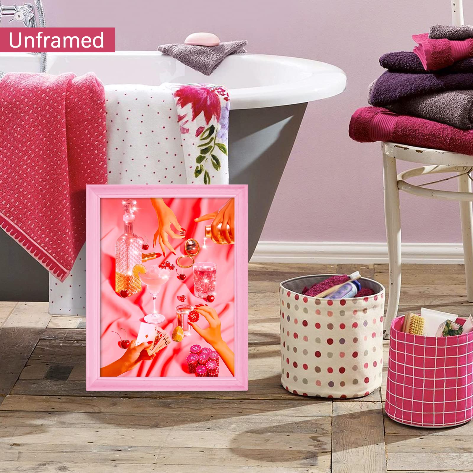 Pink Wall Decor Posters - Trendy Canvas Wall Art Decor - Funky Cute Funny Bathroom Wall Art - For Bedroom Dormitory living Bathroom Room Bar (12x16inch Unframed)