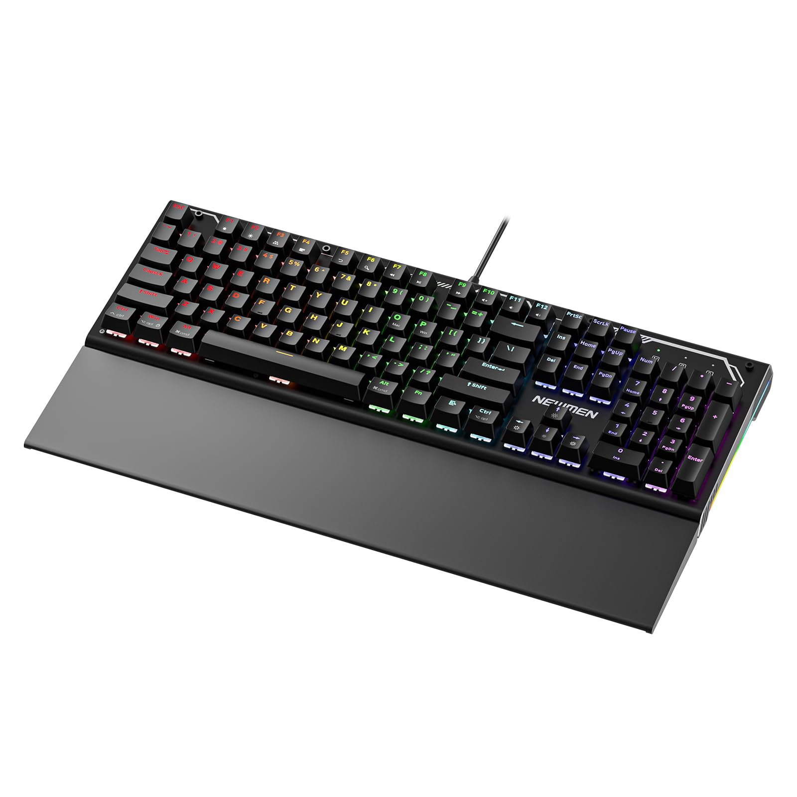 Newmen GM101 Mechanical Gaming Keyboard,RGB Backlit Wired Keyboard with Wrist Rest,Anti-Ghosting Aluminum Mechanical Keyboard for PC Mac(Linear Red Switches)