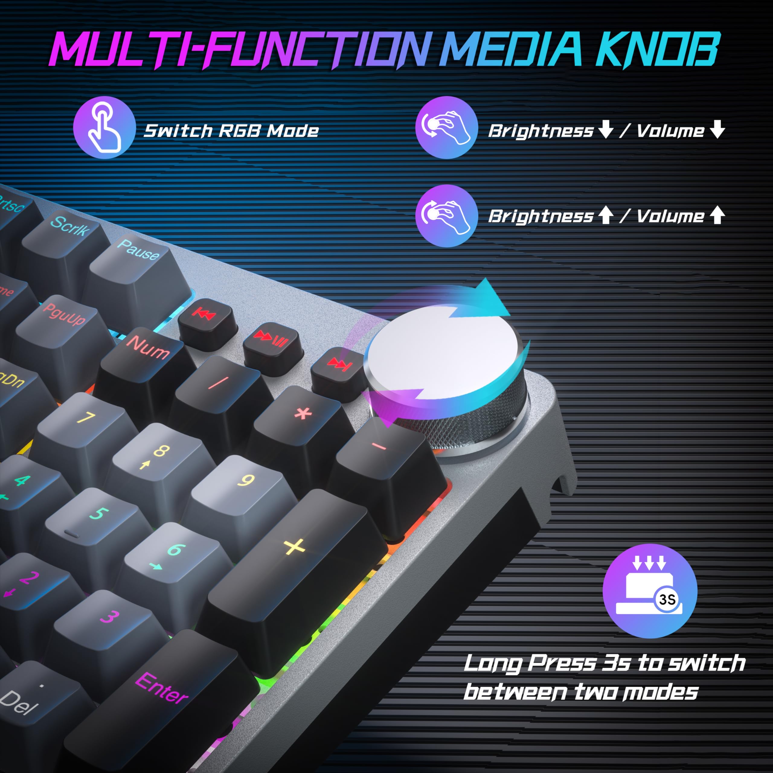 Mechanical Gaming Keyboard, RGB Backlit 104 Keys Full Size Keyboard with Multimedia Knob, Double Shot Keycaps, Full Anti-Ghosting, Blue Switch Wired Computer Keyboard for Windows PC Mac Xbox Gamer