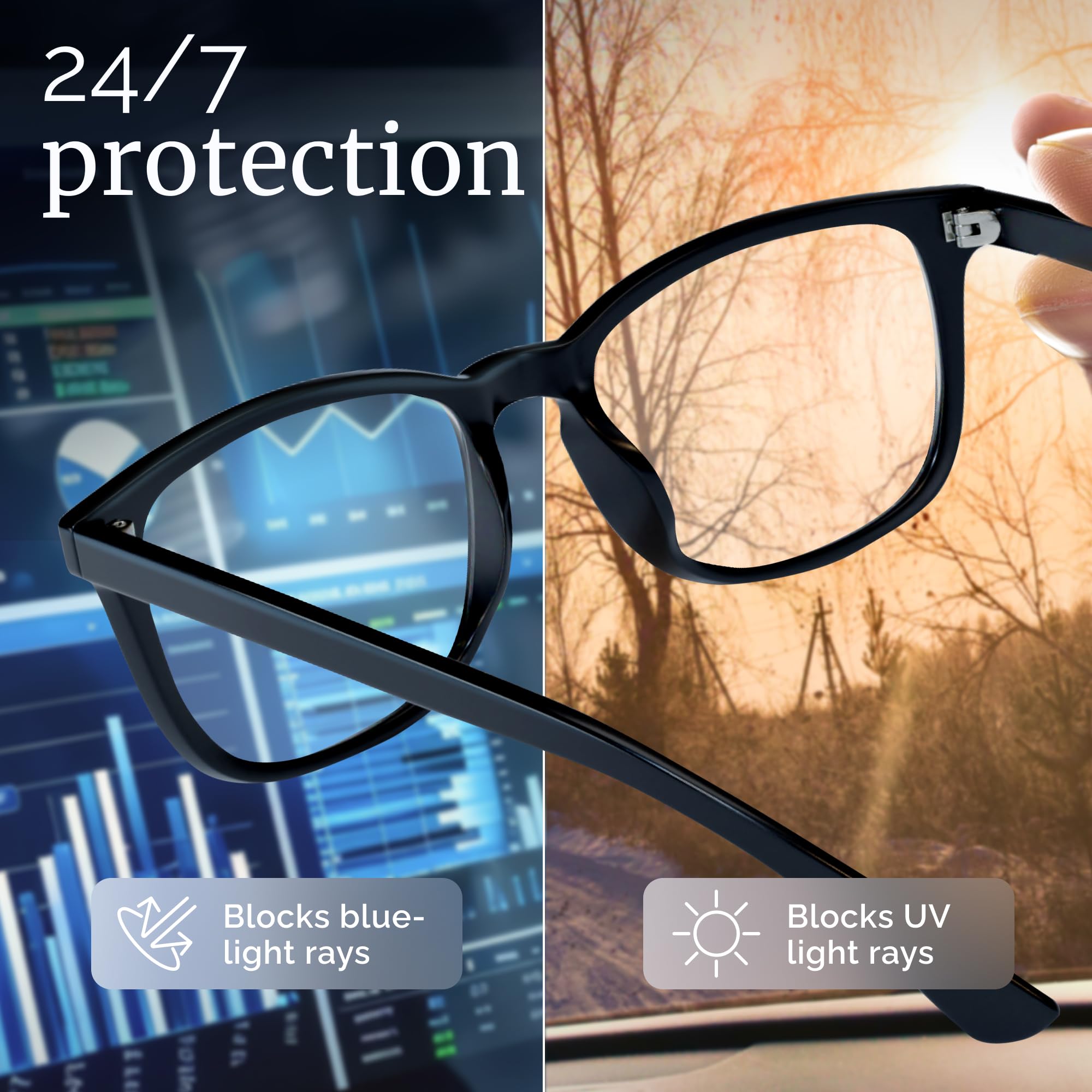 livho 2 Pack Blue Light Blocking Glasses, Computer Reading/Gaming/TV/Phones Glasses for Women Men,Anti Eyestrain & UV Glare (Matte Black+Leopord)