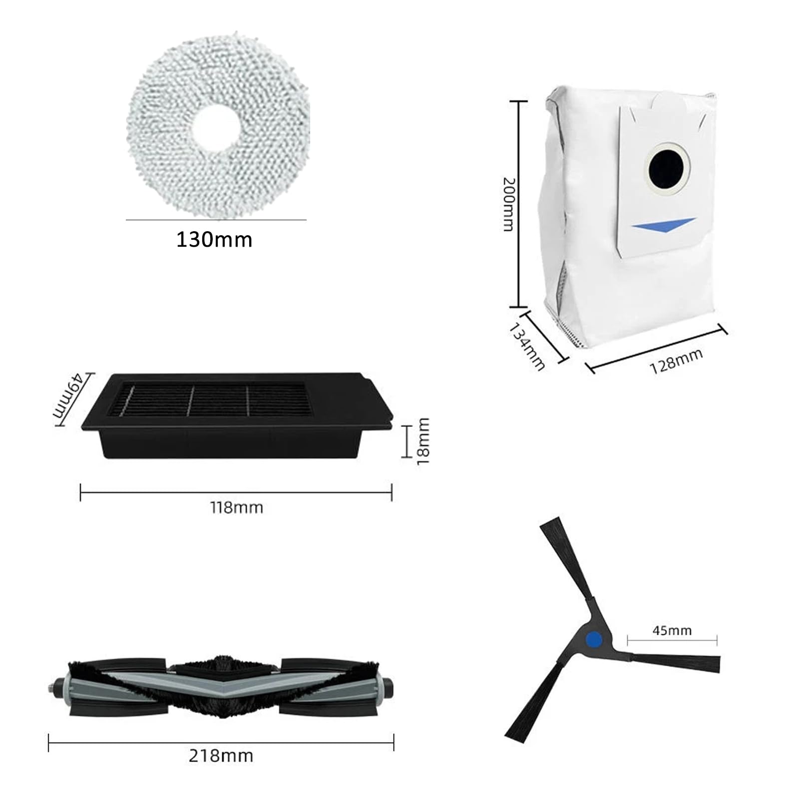 Odashen 15pcs Replacement Accessories Set for Ecovacs Deebot X2 / X2 Omni / X2 Pro / DEX86 Vacuum Cleaner Spare Parts, 1 Main Brush, 4 Side Brush, 2 Hepa Filters, 4 Dust Bags, 4 Mop Cloths