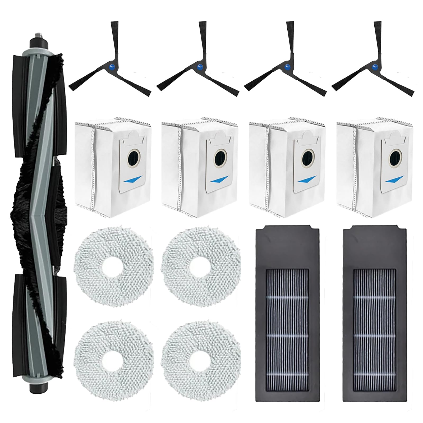 Odashen 15pcs Replacement Accessories Set for Ecovacs Deebot X2 / X2 Omni / X2 Pro / DEX86 Vacuum Cleaner Spare Parts, 1 Main Brush, 4 Side Brush, 2 Hepa Filters, 4 Dust Bags, 4 Mop Cloths