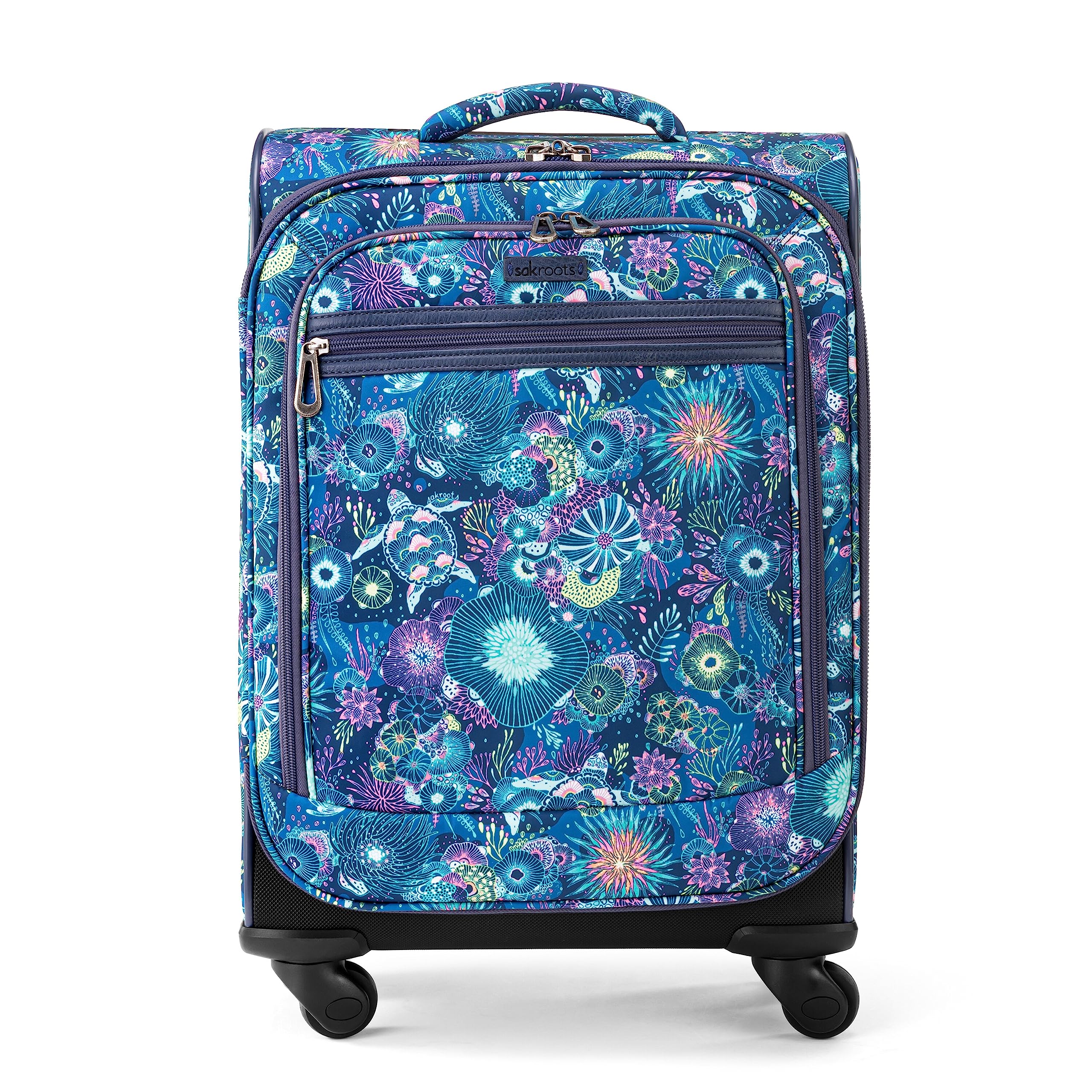 Sakroots On the Go 4 Piece Travel Bundle, Includes 21" Rolling Suitcase, Packable Large Tote, Medium & Small Pouches, Royal Blue Seascape
