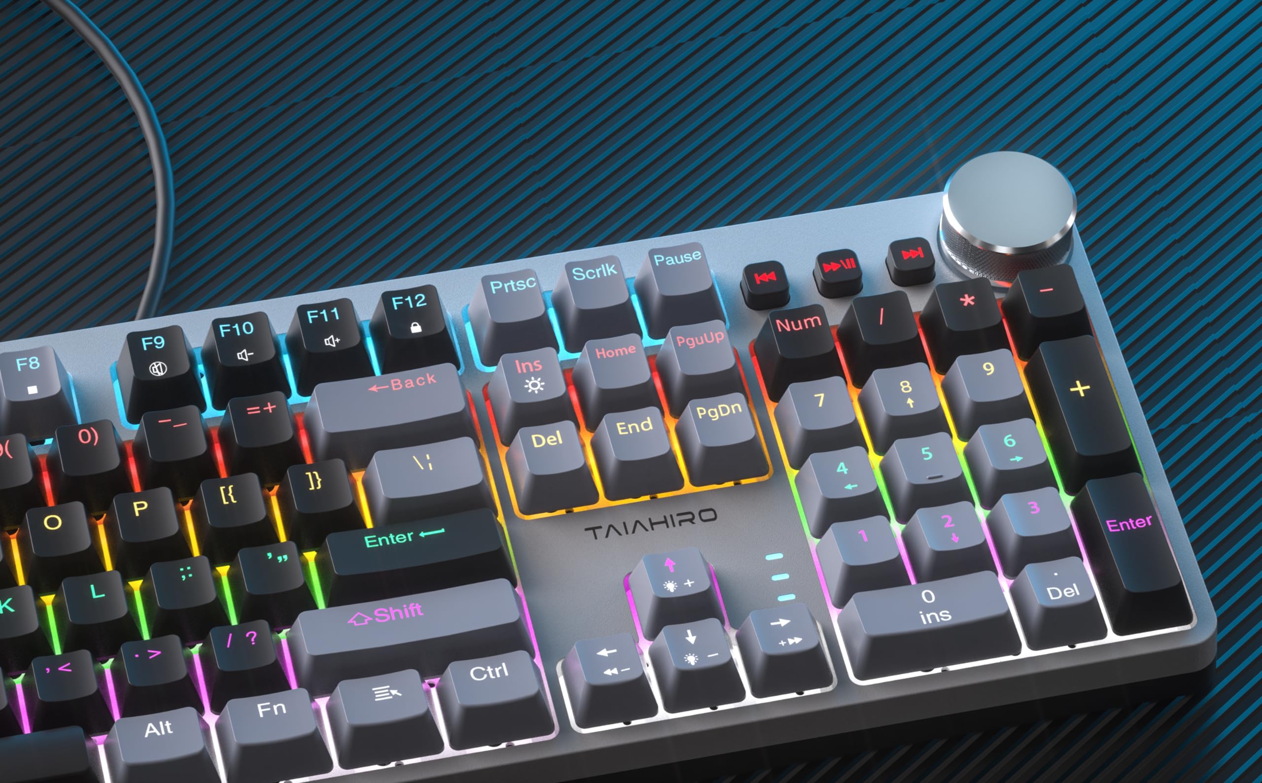 Mechanical Gaming Keyboard, RGB Backlit 104 Keys Full Size Keyboard with Multimedia Knob, Double Shot Keycaps, Full Anti-Ghosting, Blue Switch Wired Computer Keyboard for Windows PC Mac Xbox Gamer