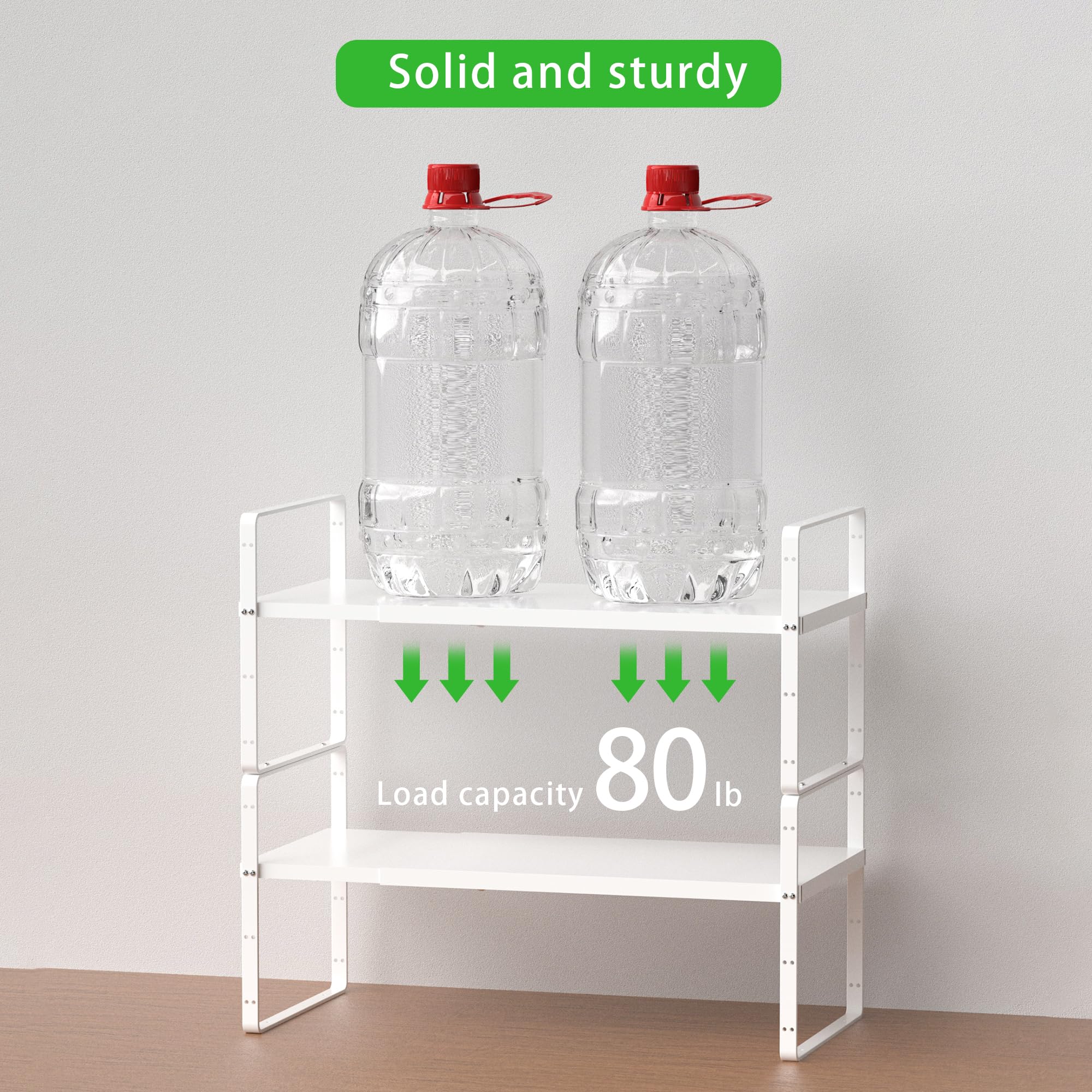 SOFRON Expandable Cabinet Storage Shelf Stackable Organizer Rack for Kitchen Bathroom Pantry Spice Cupboard Countertop Home Office Desk Heavy Duty Nonslip White Large 1 Pack