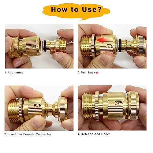 DINHAND 4 Sets Garden Hose Quick Connector No-Leak 3/4 GHT Inch Male and Female Thread Water Hose Fittings