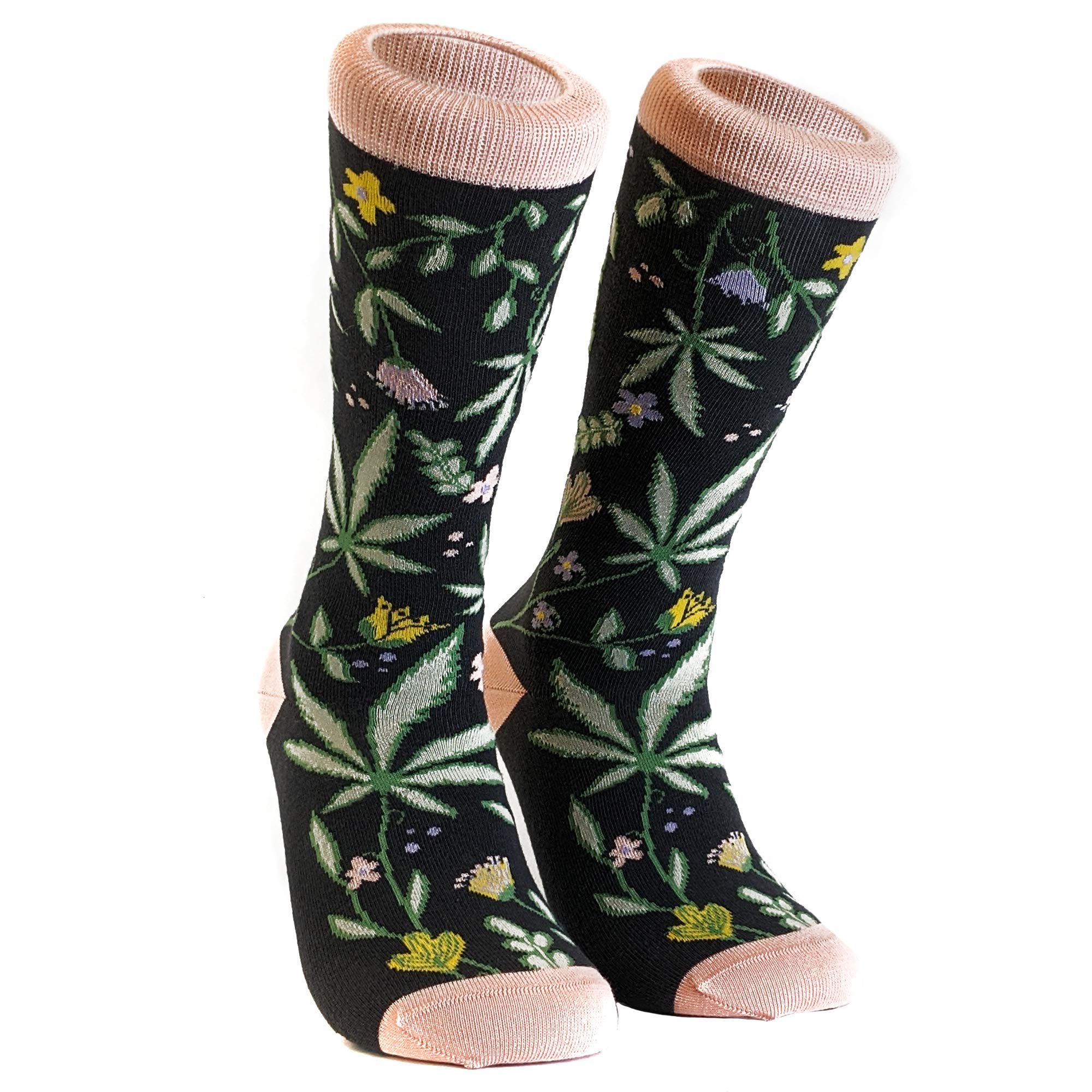 Crazy Dog T-Shirts Womens Flowers And Weed Socks Funny Graphic Sock Fun Pattern Hilarious Marijuana 420 Humor Footwear