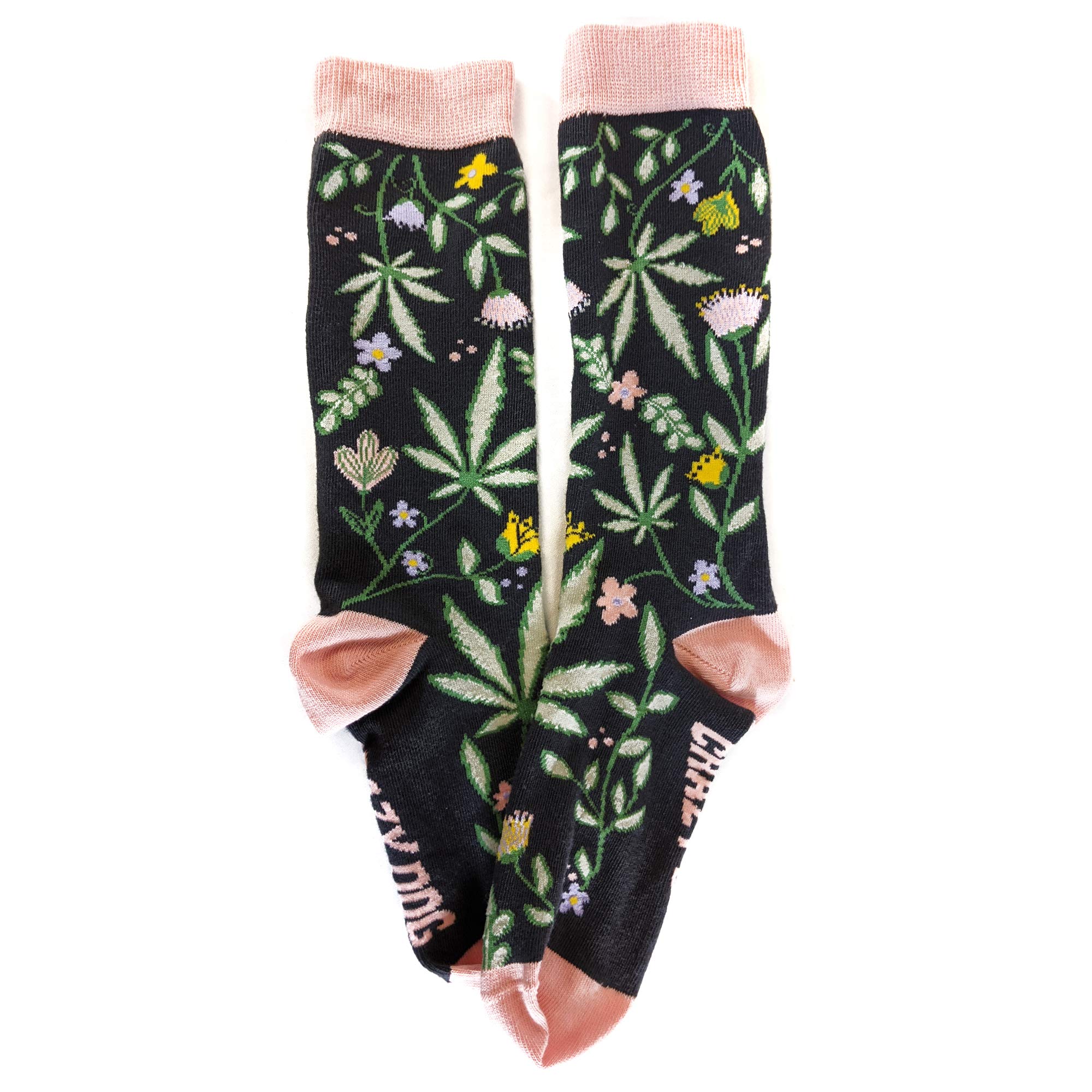 Crazy Dog T-Shirts Womens Flowers And Weed Socks Funny Graphic Sock Fun Pattern Hilarious Marijuana 420 Humor Footwear