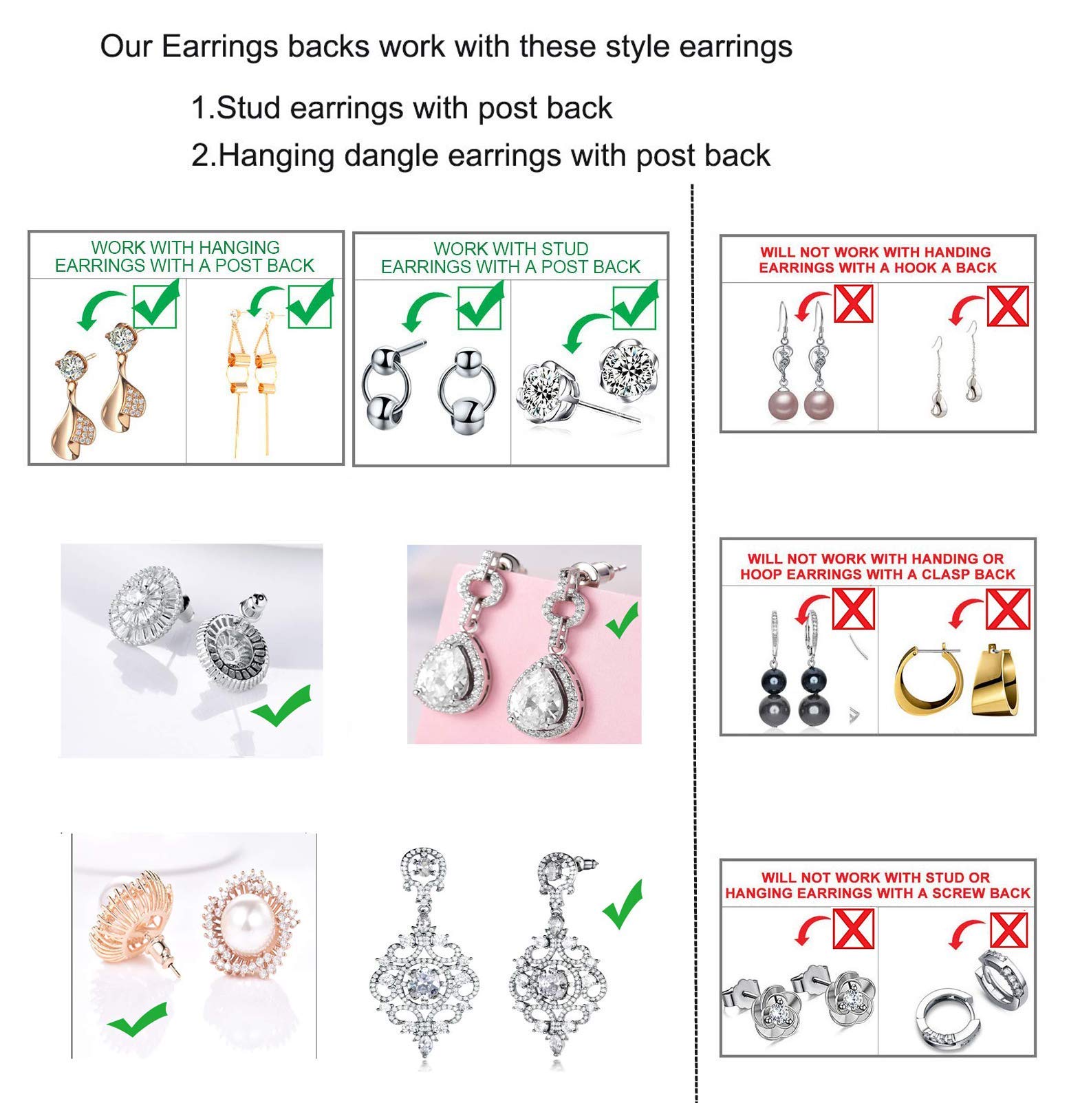 3 Pairs Earring Lifters,8MM Hypoallergenic Earring Backs for Droopy Ears,Adjustable Crown Earring Backs for Heavy Earring (8MM 2silver +1gold)