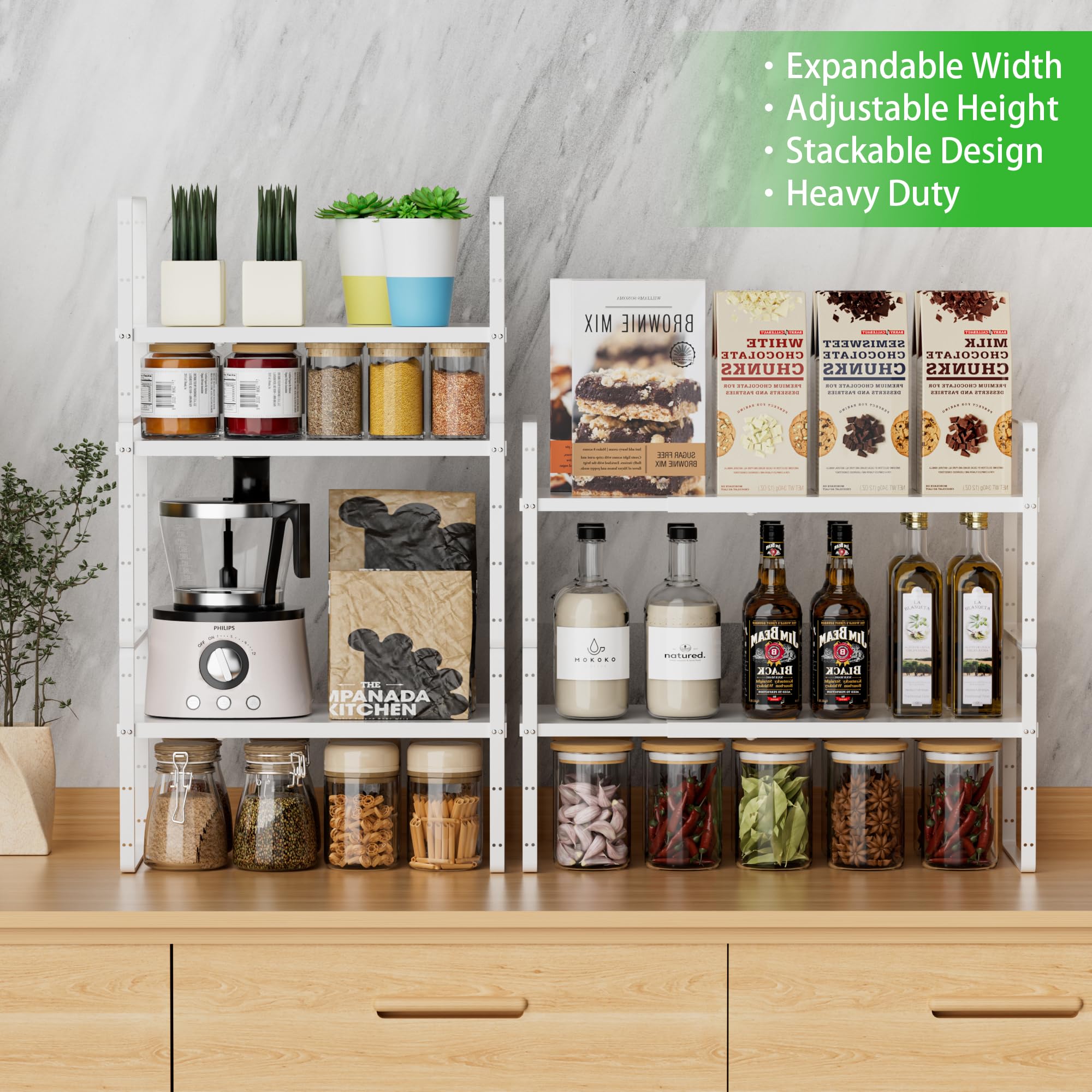 SOFRON Expandable Cabinet Storage Shelf Stackable Organizer Rack for Kitchen Bathroom Pantry Spice Cupboard Countertop Home Office Desk Heavy Duty Nonslip White Large 1 Pack