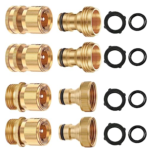 DINHAND 4 Sets Garden Hose Quick Connector No-Leak 3/4 GHT Inch Male and Female Thread Water Hose Fittings