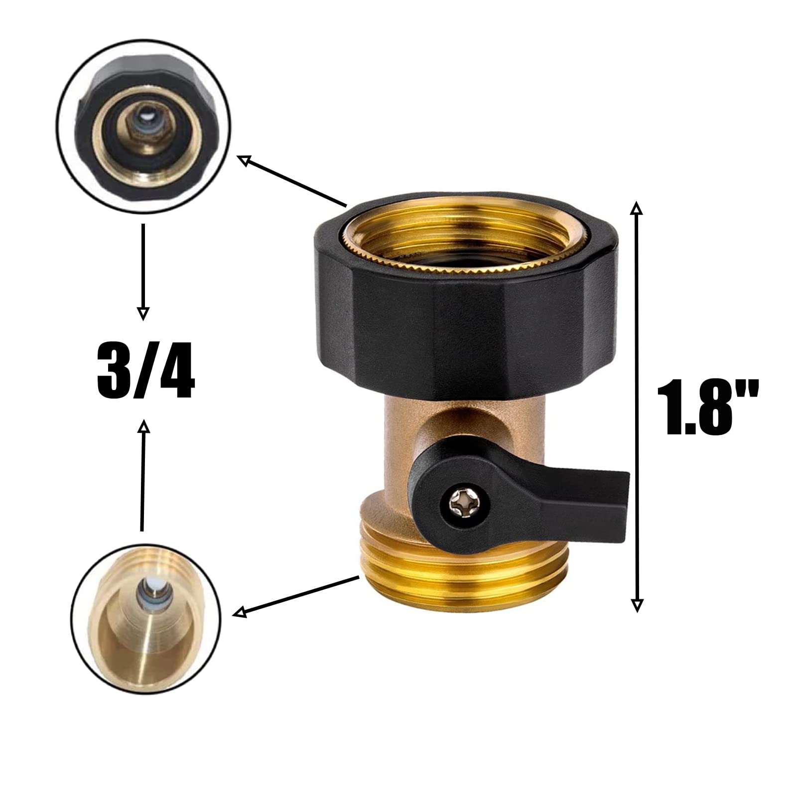 BENLIUDH Garden Hose Shut Off Valve, 3/4 Inch Brass Garden Hose Connector Heavy Duty Hose Shut Off Valve