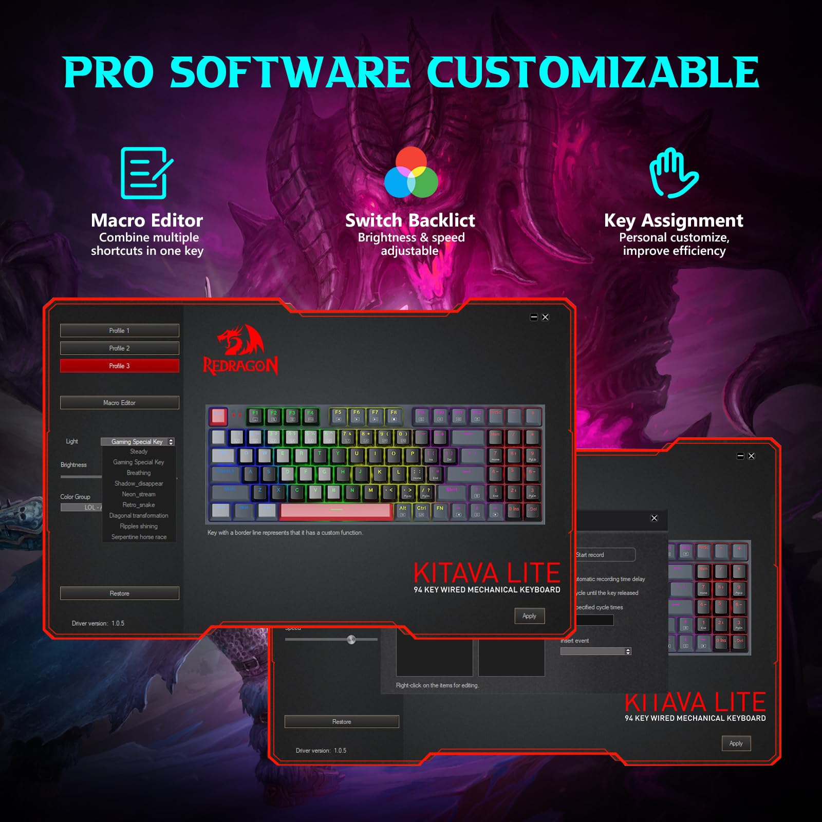 Redragon Mechanical Gaming Keyboard, Wired Mechanical Keyboard with 94 Keys, Programmable Macro Editing, Numeric Pad, Red Switches, Compact Keyboard Mechanical for Pc Mac Ipad, Black Gray