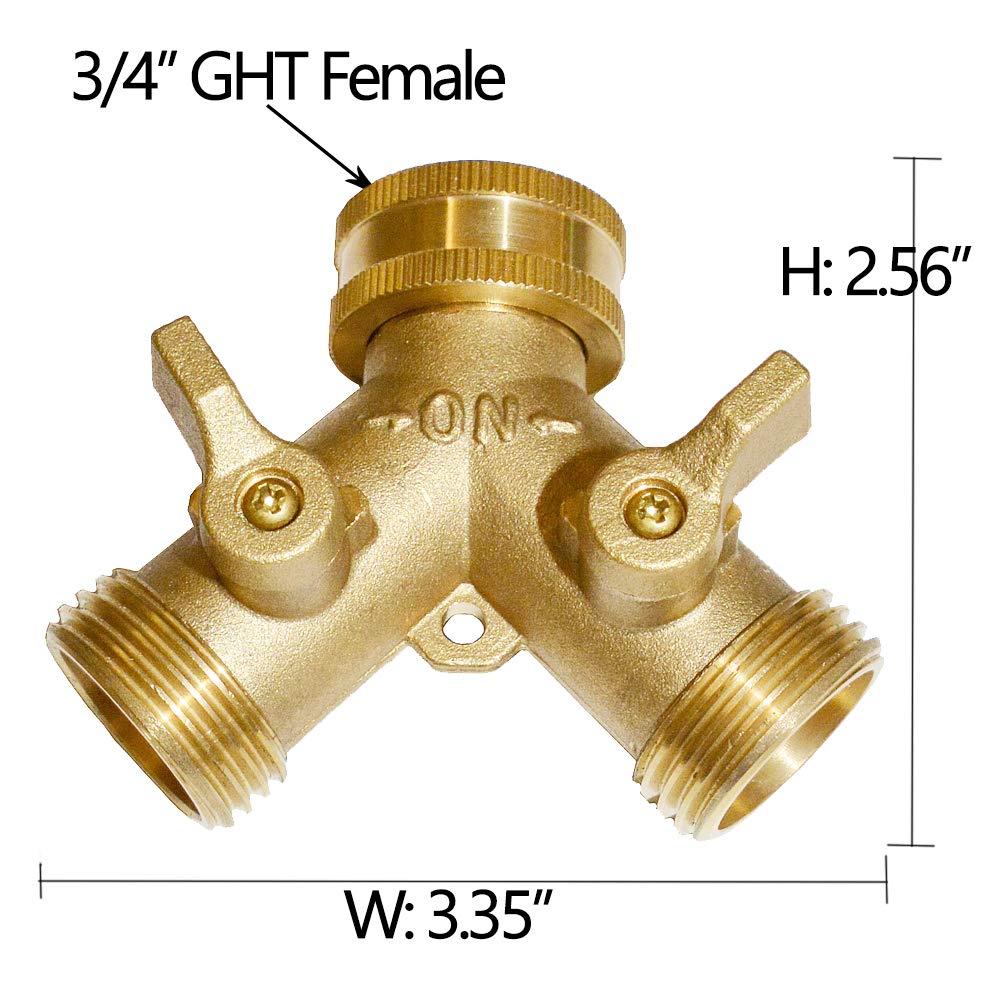 HQMPC 2 Way Hose Y Valve Brass Hose Splitter Garden Hose Y Valve Connectors 2 way shut off valve With Solid Brass Handle Brass Y Valve Water Garden Hose Adapter 3/4"GHT Thread Extra 4 Presure washers