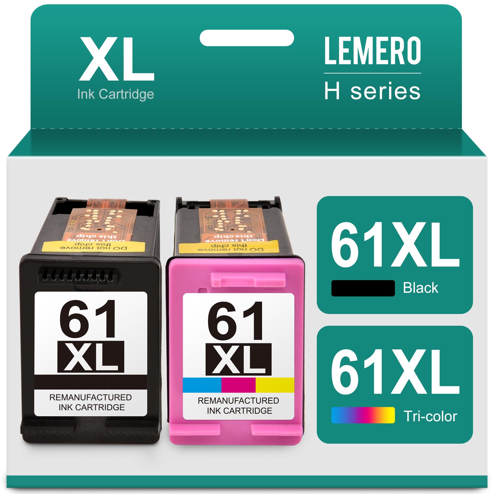 LEMERO 61XL Remanufactured Ink Cartridge Replacement for HP 61 61XL Combo Pack for Officejet 4635 Envy 4500 5530 Deskjet 3510 2542 2544 1510 2549 Printer Ink Cartridges (2 Pack)