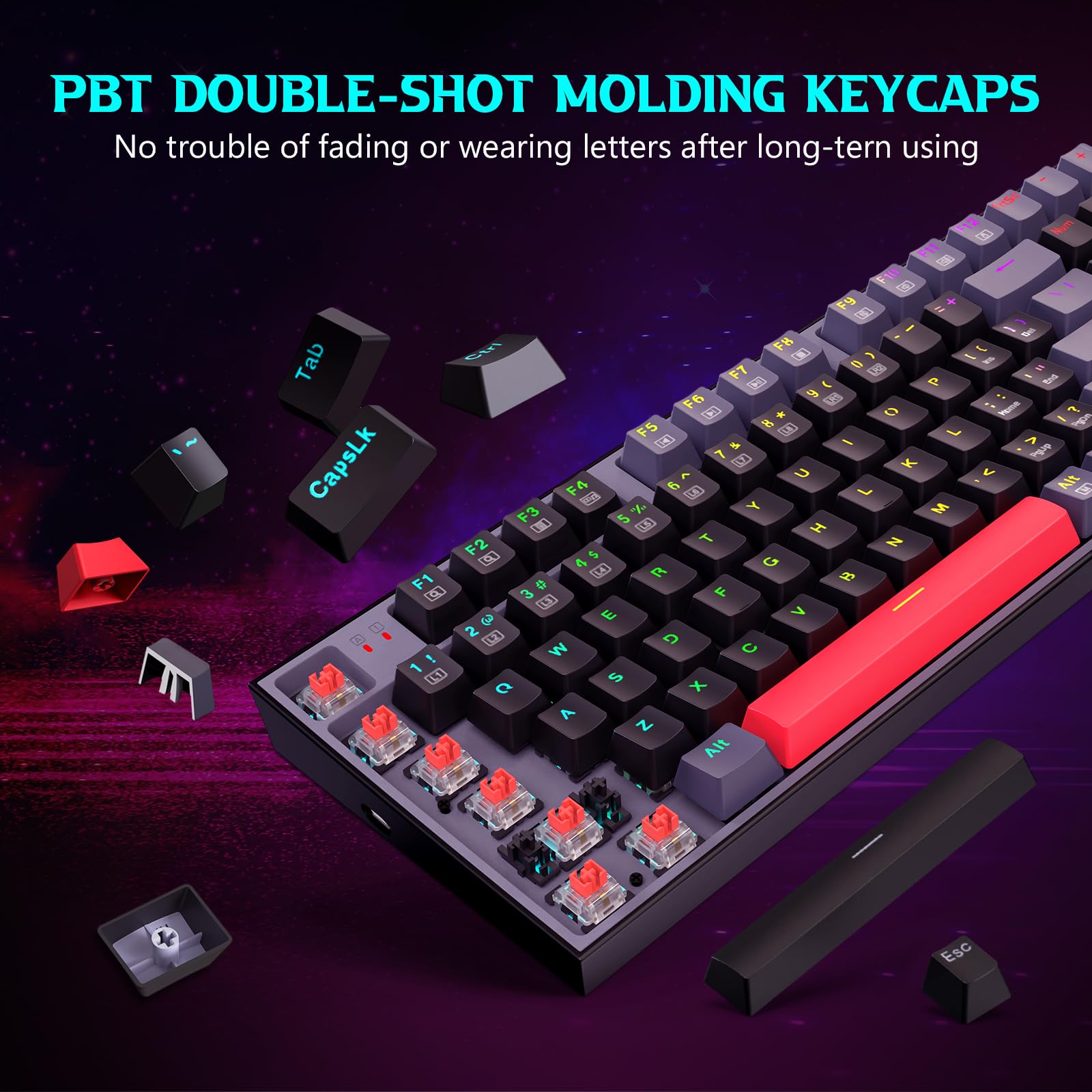 Redragon Mechanical Gaming Keyboard, Wired Mechanical Keyboard with 94 Keys, Programmable Macro Editing, Numeric Pad, Red Switches, Compact Keyboard Mechanical for Pc Mac Ipad, Black Gray