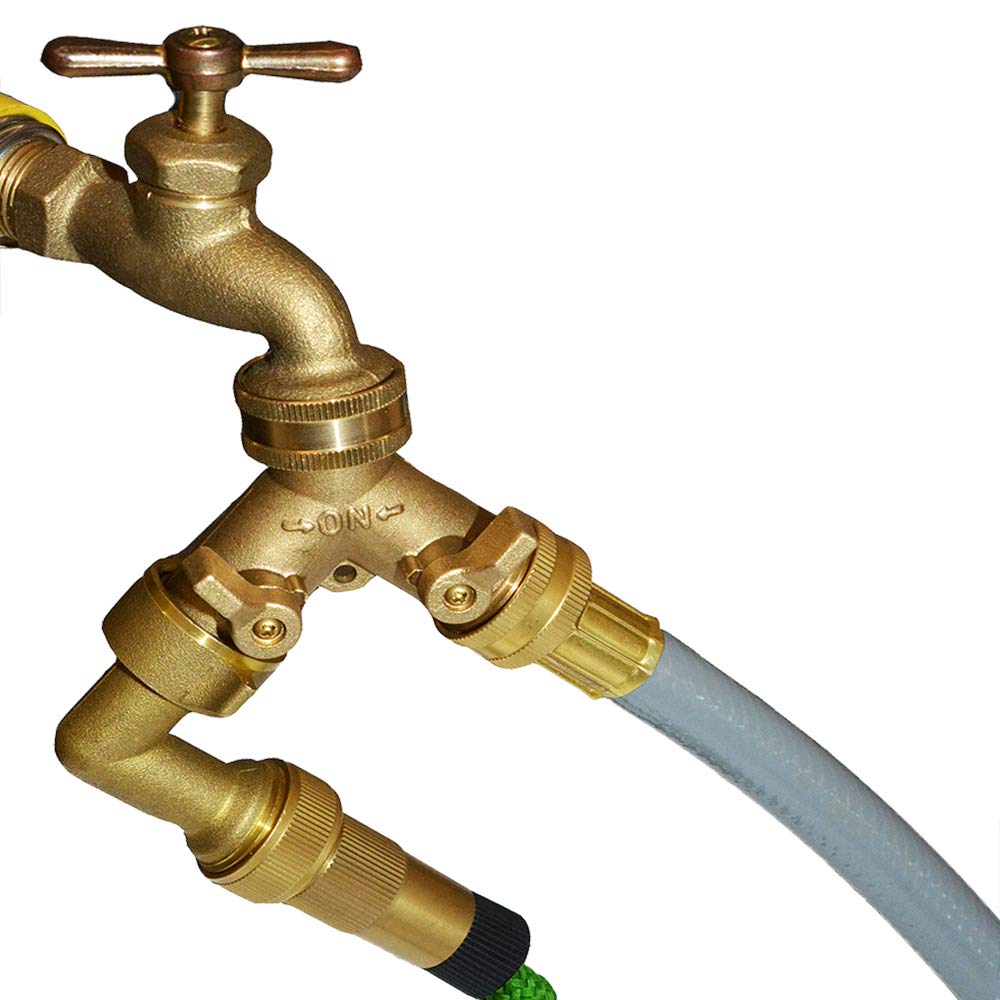 HQMPC 2 Way Hose Y Valve Brass Hose Splitter Garden Hose Y Valve Connectors 2 way shut off valve With Solid Brass Handle Brass Y Valve Water Garden Hose Adapter 3/4"GHT Thread Extra 4 Presure washers
