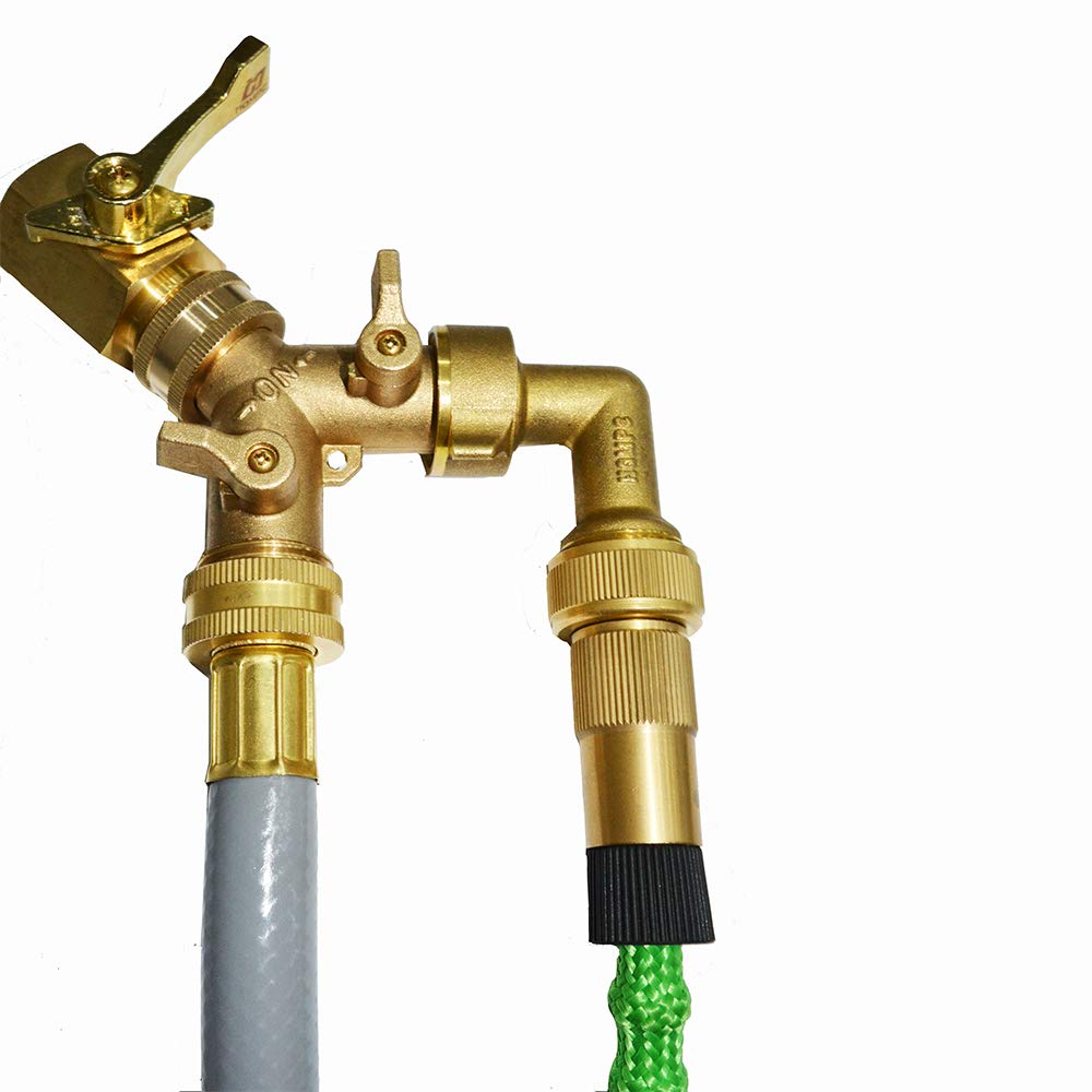 HQMPC 2 Way Hose Y Valve Brass Hose Splitter Garden Hose Y Valve Connectors 2 way shut off valve With Solid Brass Handle Brass Y Valve Water Garden Hose Adapter 3/4"GHT Thread Extra 4 Presure washers