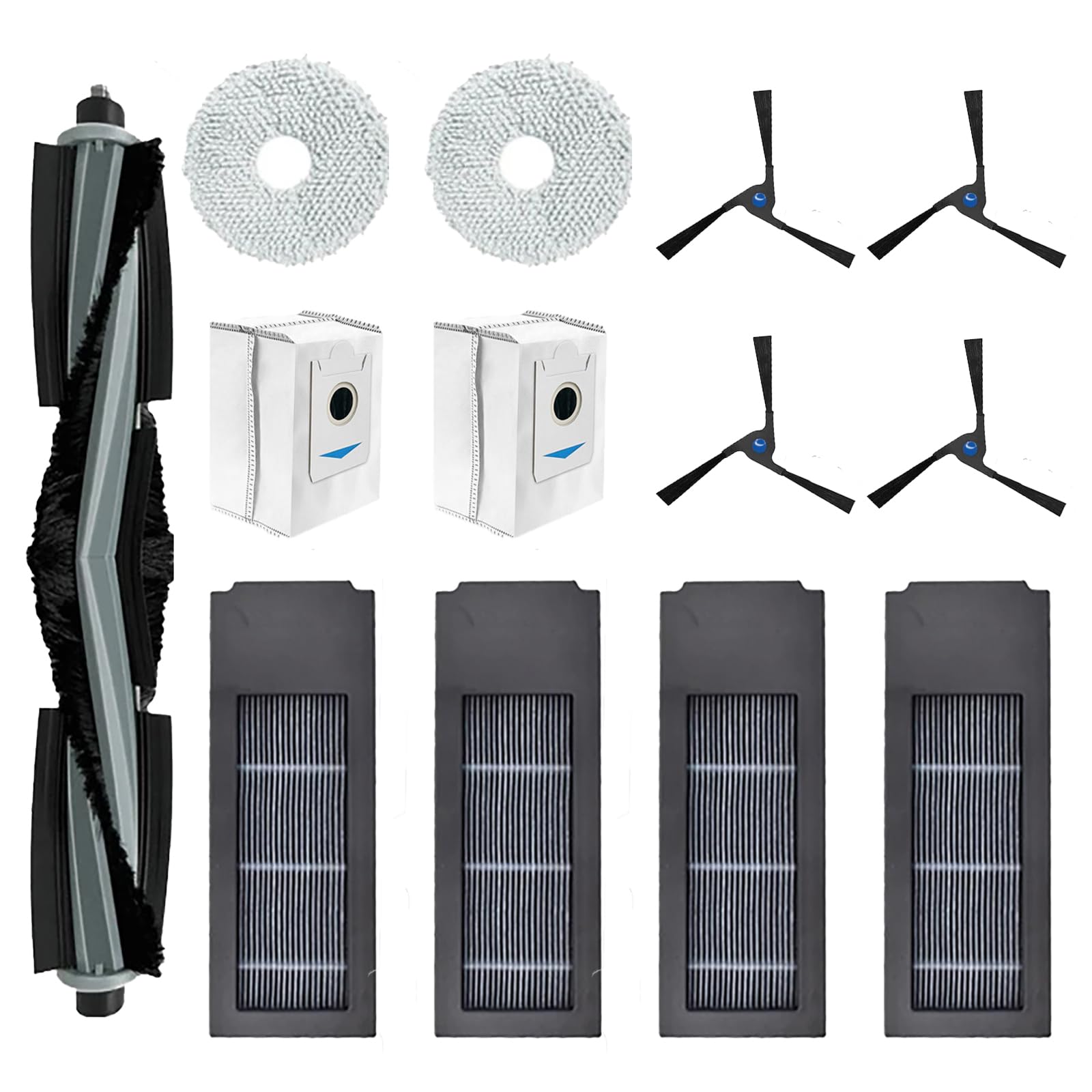 Odashen 13pcs Replacement Accessories Set for Ecovacs Deebot X2 / X2 Omni / X2 Pro / DEX86 Vacuum Cleaner Spare Parts, 1 Main Brush, 4 Side Brush, 4 Hepa Filters, 2 Dust Bags, 2 Mop Cloths