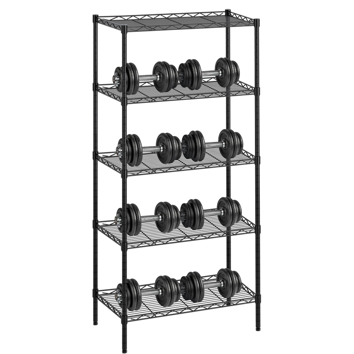 Txxplv 5-Tier Storage Shelves Wire Shelving Unit Adjustable Metal Shelf Organizer Unit for Kitchen Laundry Garage (Black)