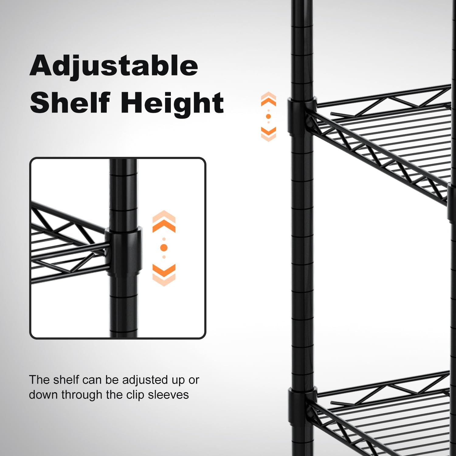Txxplv 5-Tier Storage Shelves Wire Shelving Unit Adjustable Metal Shelf Organizer Unit for Kitchen Laundry Garage (Black)