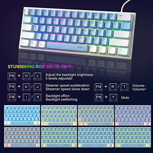 MageGee Mini 60% Gaming Keyboard, RGB Backlit 61 Key Ultra-Compact Keyboard, TS91 Ergonomic Waterproof Mechanical Feeling Office Computer Keyboard for PC, MAC, PS4, Xbox ONE Gamer(White Blue)…