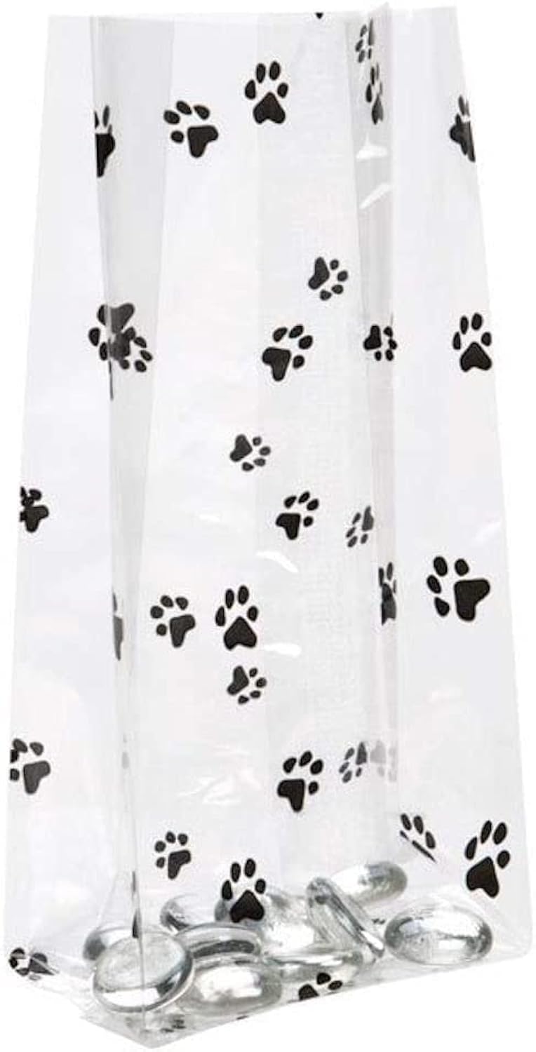 A1BakerySupplies® 25 Pack Paw Print Design Printed Cellophane Bags 4 In X 2 In X 9 In
