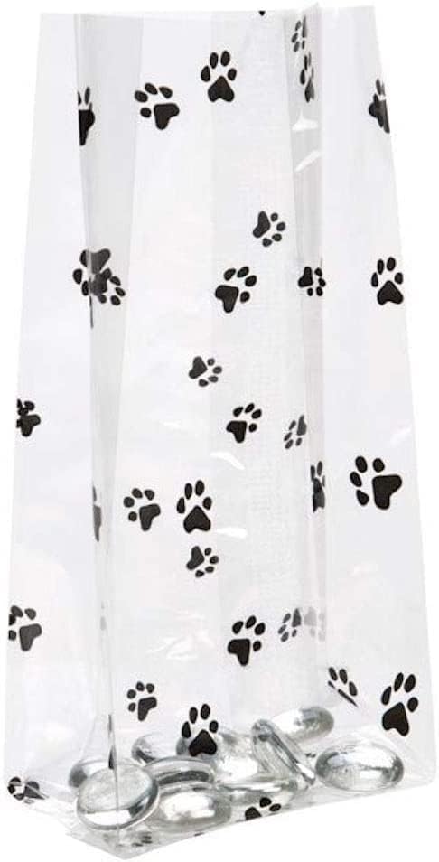 A1BakerySupplies® 25 Pack Paw Print Design Printed Cellophane Bags 4 In X 2 In X 9 In