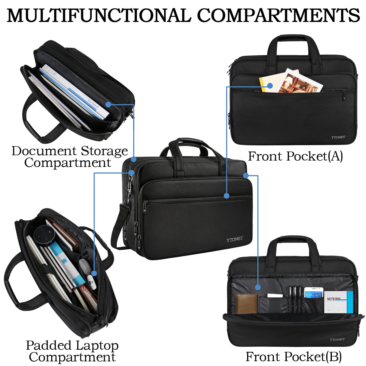 Ytonet Gaming Laptop Briefcase 18 Inch, Expandable Extra Large Laptop Case for Gaming Laptop Computer Bag, Water Resistant Laptop Bag for Men Carrying Case with Luggage Strap for Work Travel, Black