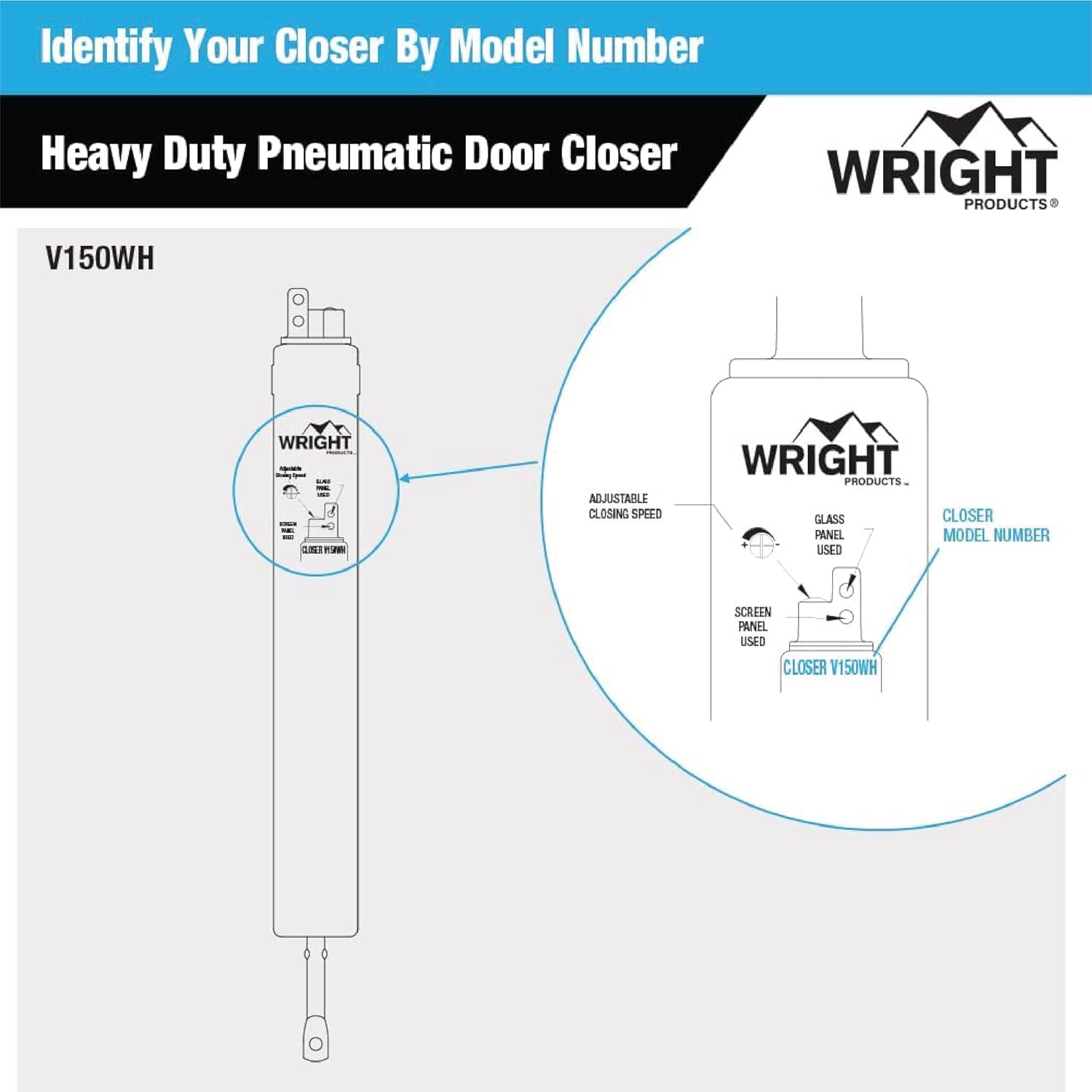 Wright Products V150WH Heavy Duty Pneumatic Closer, White
