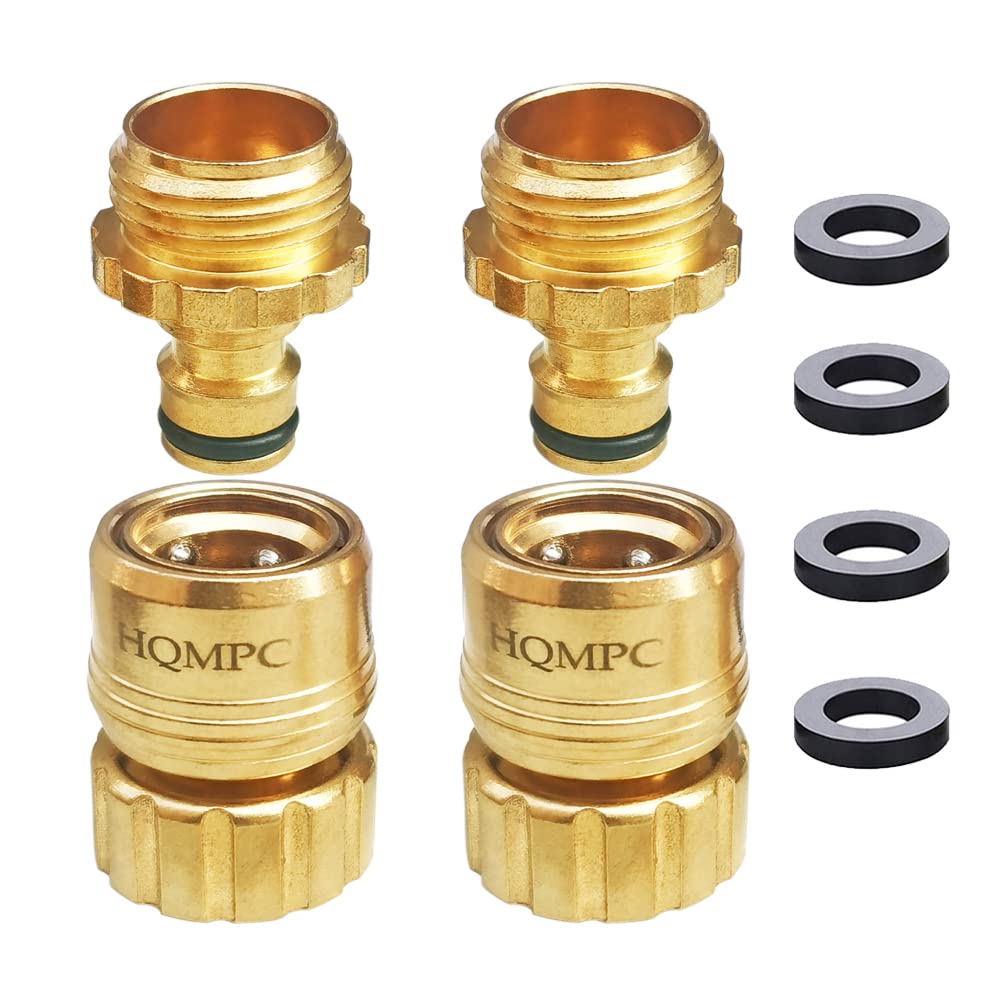 HQMPC No Pb Garden Hose Quick Connect Brass Hose Quick Connect Hose Quick Connect Fittings Water Hose Connectors 3/4" GHT (2 SETS)