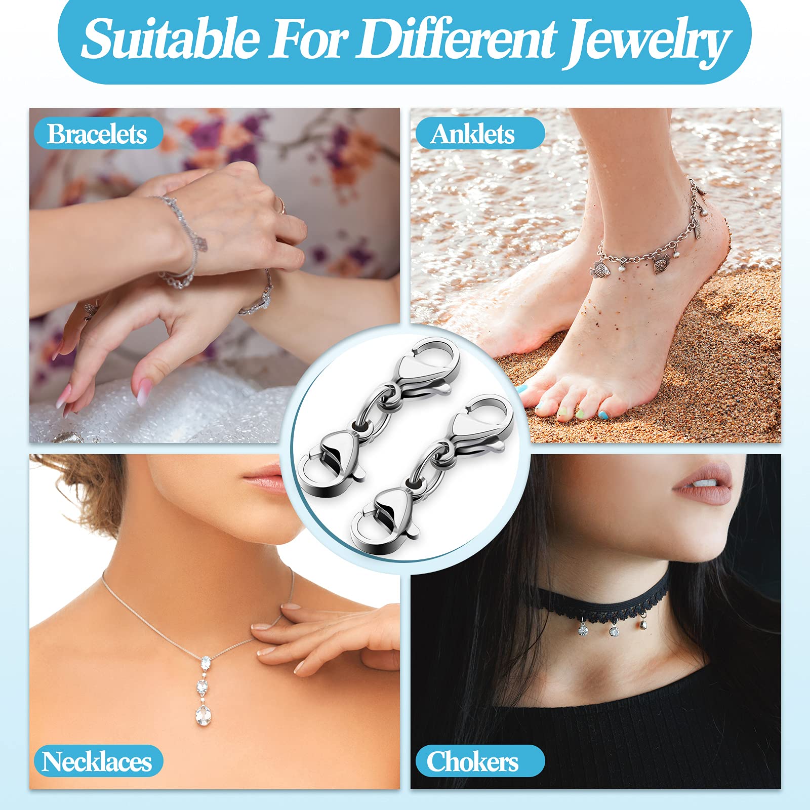Double Lobster Clasp Extender Double Claw Connector Bracelet Extension Clasp Small Bracelet Extender Necklace Shortener Clasp for DIY Jewelry Making 0.98 Inch(Silver,0.98 Inch)