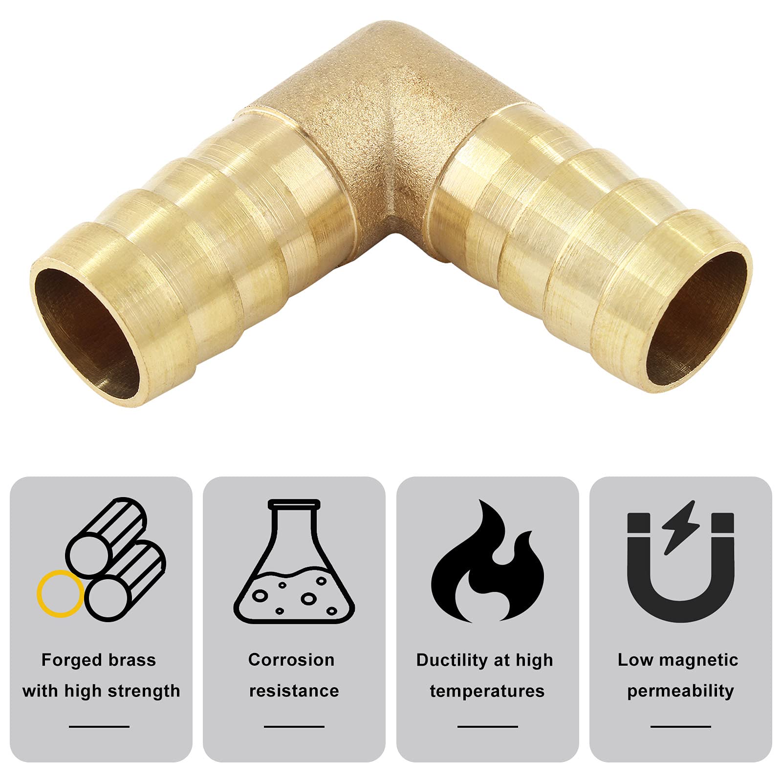 Zorfeter 2 Pack Brass Hose Barb Fitting 5/8" 16mm Hose ID/Hose Barb 90 Degree L Right Angle Elbow Barbed Brass Fitting