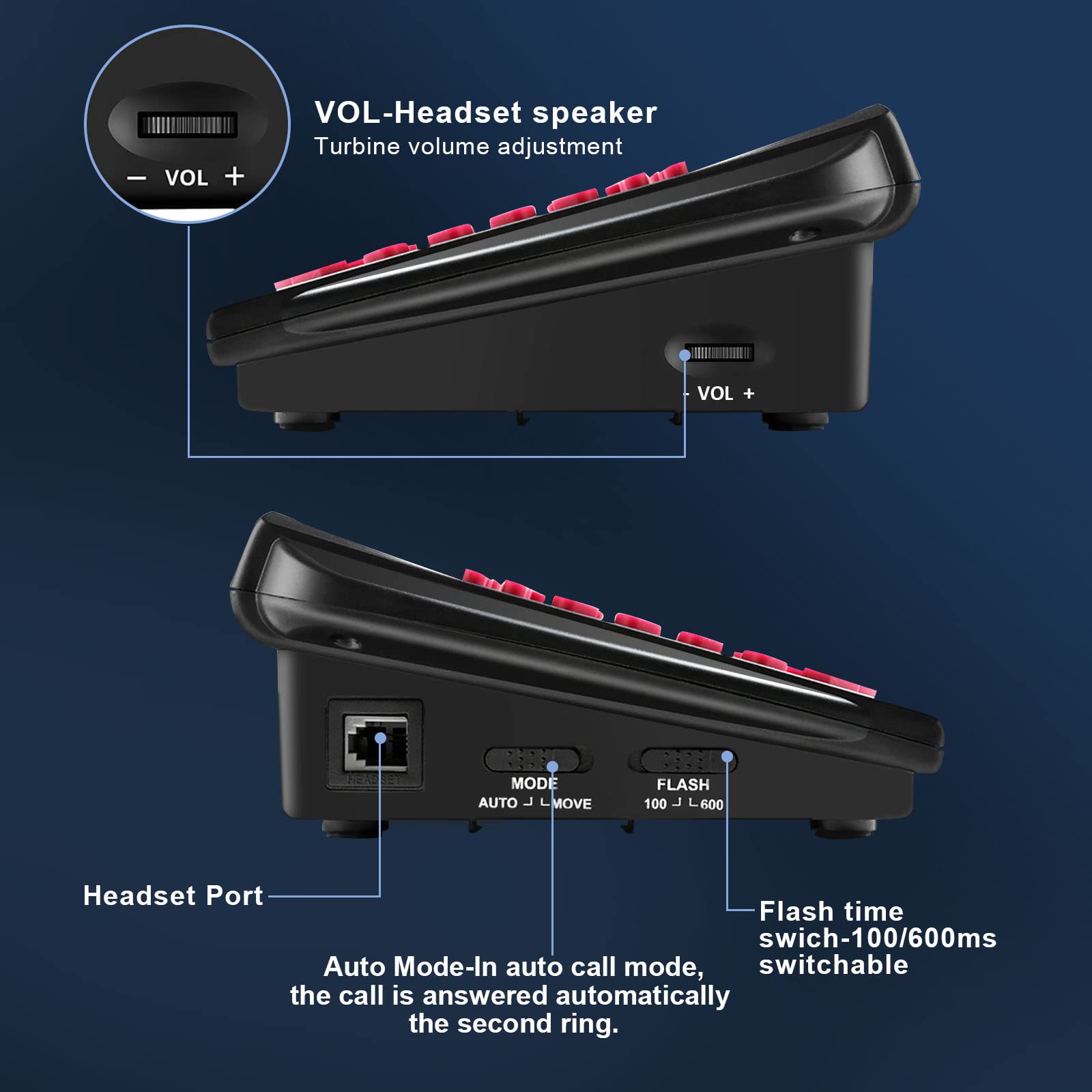 AGPTEK Corded Telephone with Headset & Dialpad for House Call Center Office - Noise Cancellation