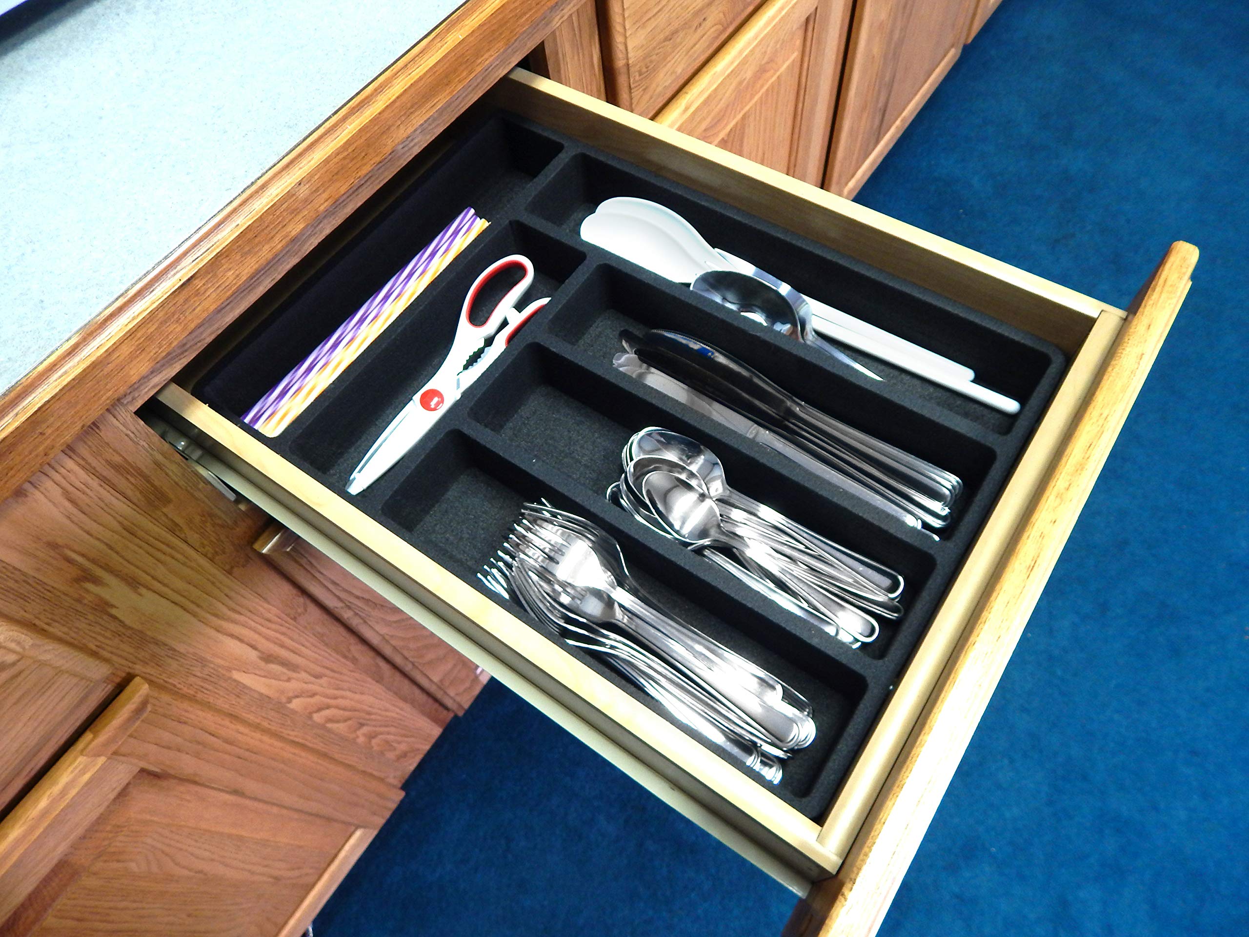 Polar Whale Flatware Silverware Drawer Organizer Premium Dividers for Cutlery Forks Knives Spoons Serving Utensils Non-Slip Waterproof Tray Insert 12.75 X 18 Inches 6 Slot Extra Deep