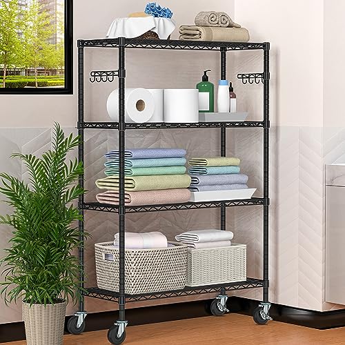 4 Tier Wire Shelving Unit with Wheels, Storage Rack Shelves Heavy Duty Metal Shelves, Commercial Steel Wire Shelving Storage Shelf Organizer for Kitchen Garage Warehouse Office (36W x 14D x 57H)